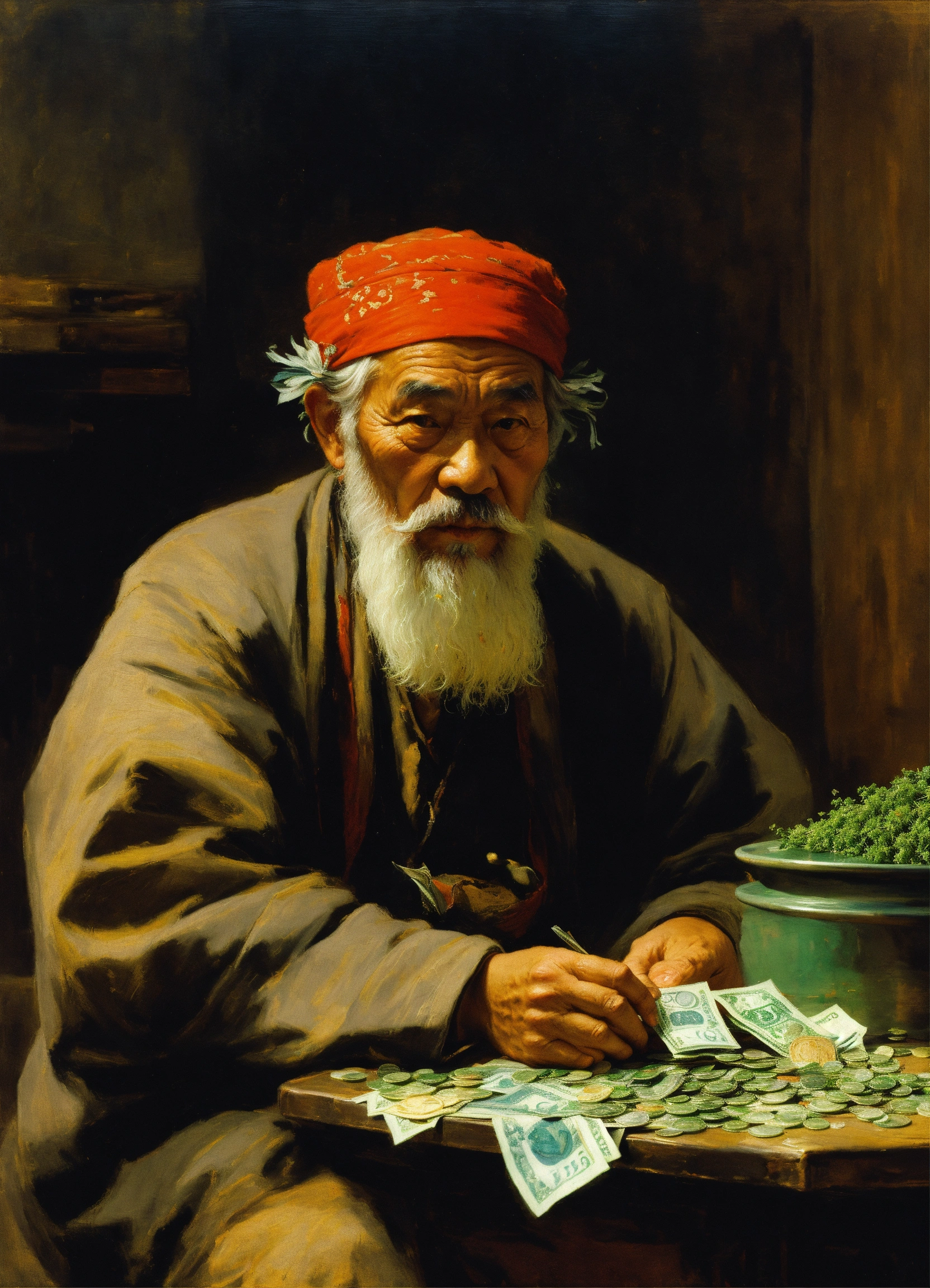 Lexica - Artwork by Ilya Repin Old Asian merchant A man with a well ...