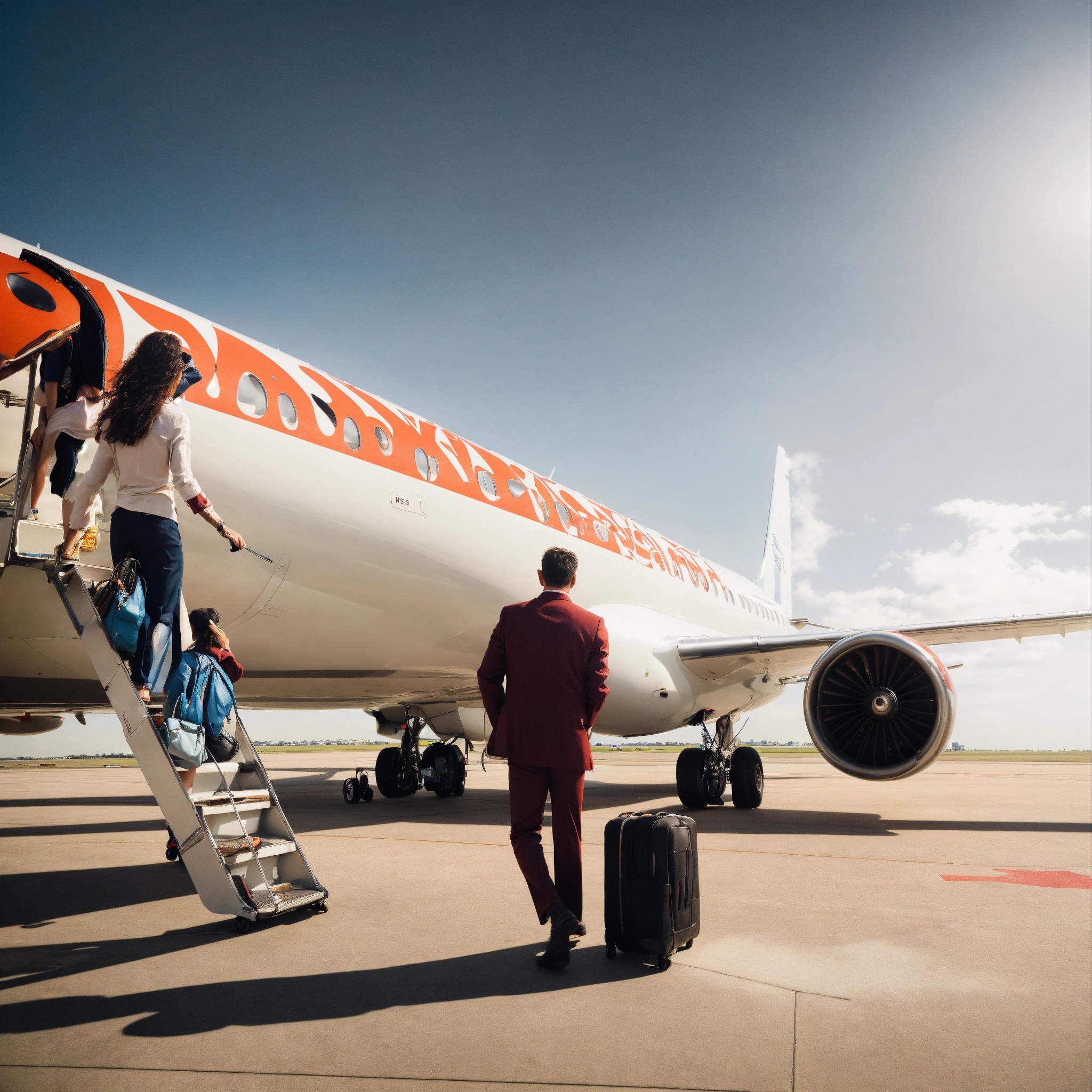 Lexica - Man getting off a plane with a woman waiting for him