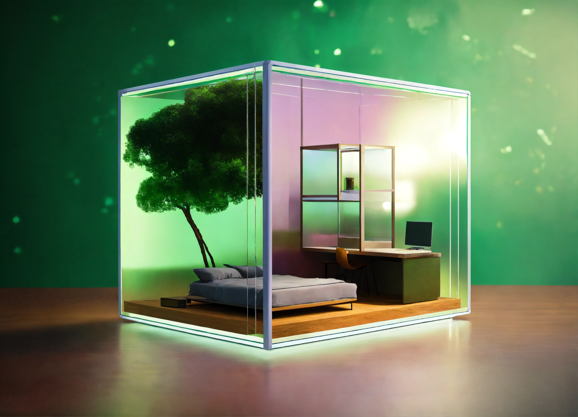 Lexica - Cube, 4k, small modern house inside cube!, clear plastic ...