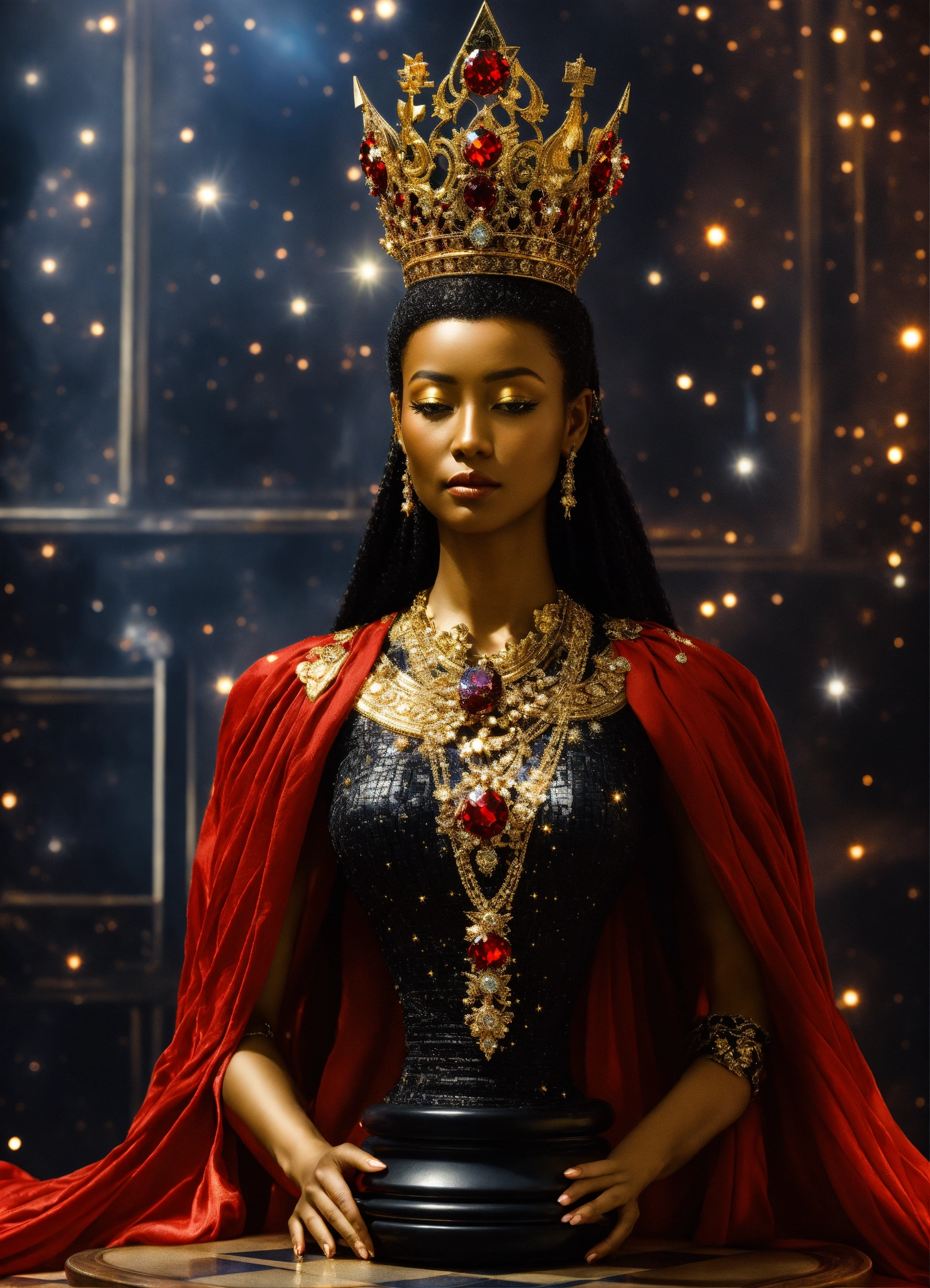 Lexica - Minimalism. Black Solar Queen with long oversized red flowing ...