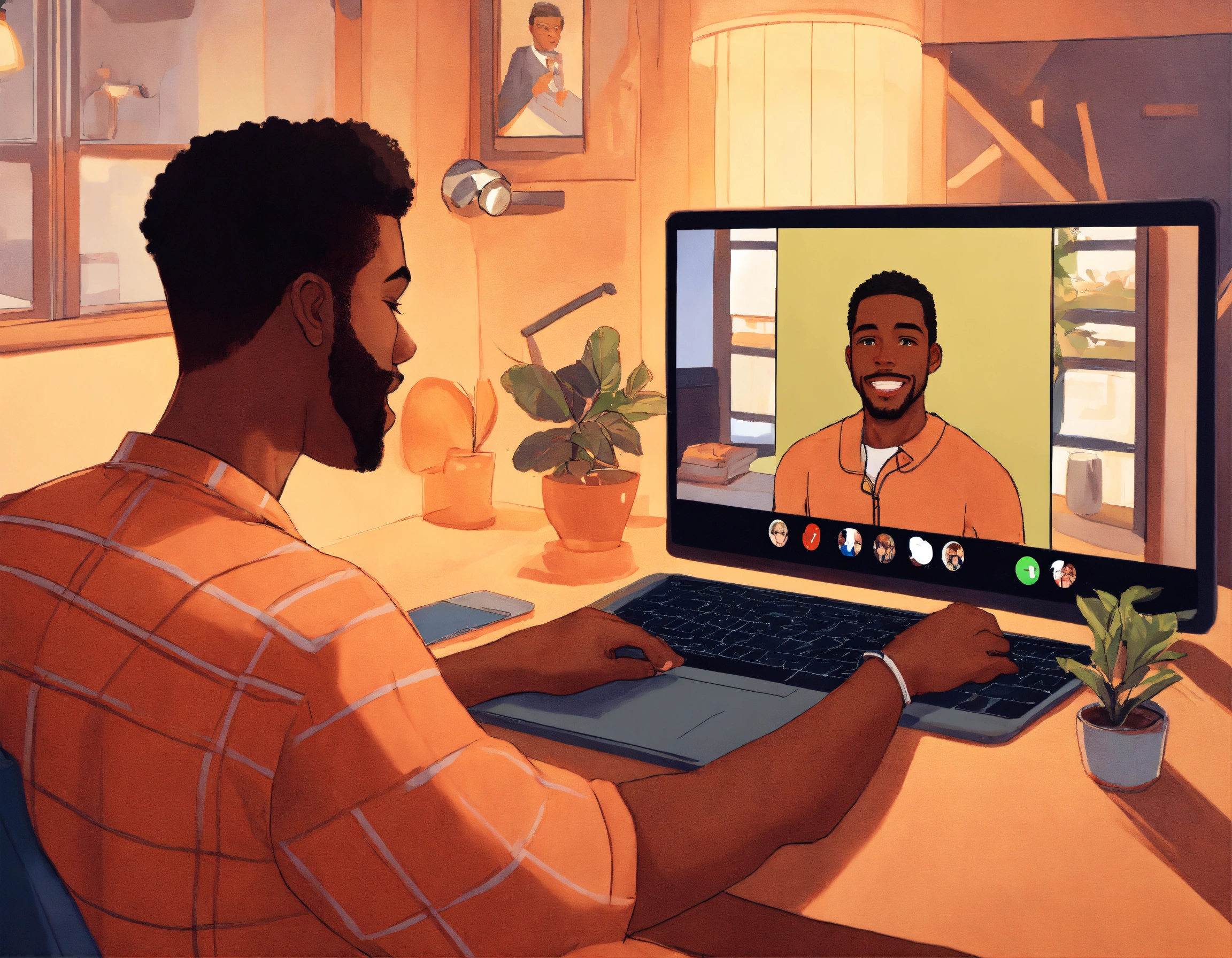 Lexica - A animated African American man on facetime.