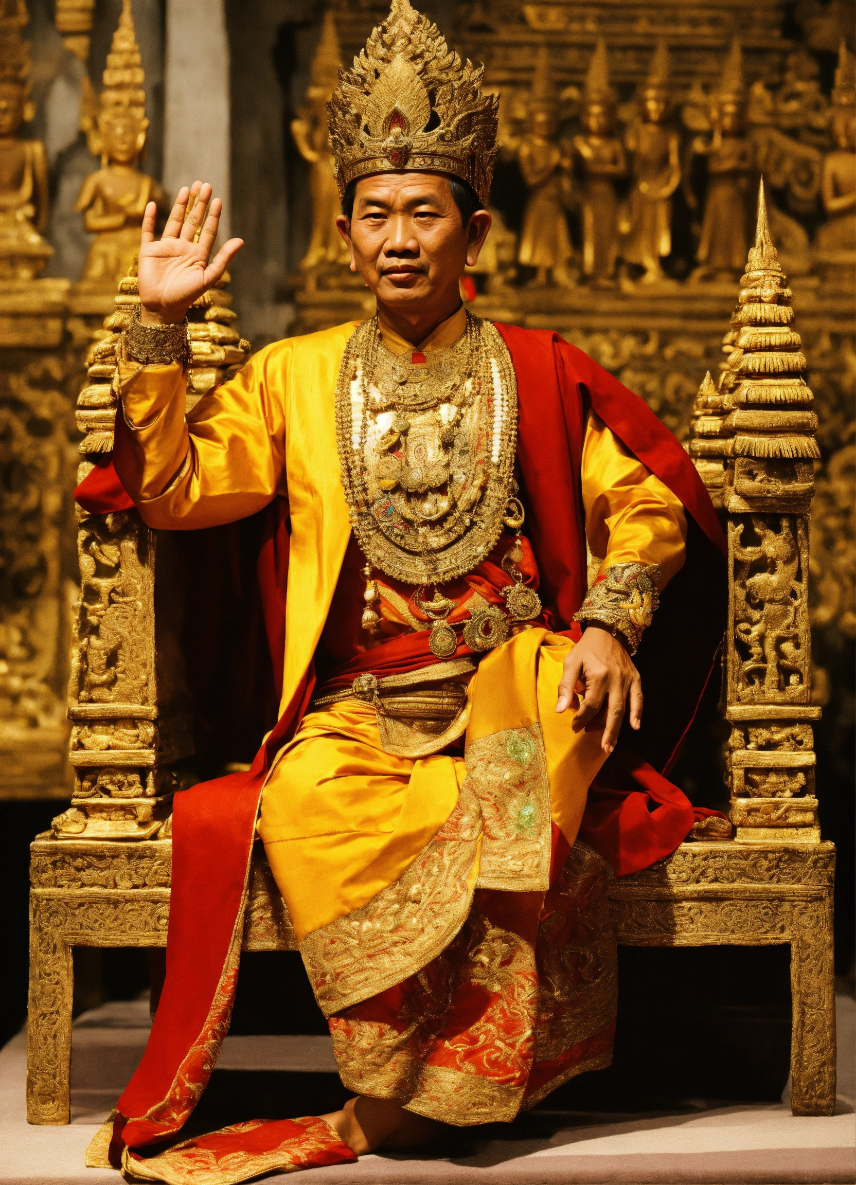 Lexica - Ancient indonesian buddhist king, waving to a large audience ...