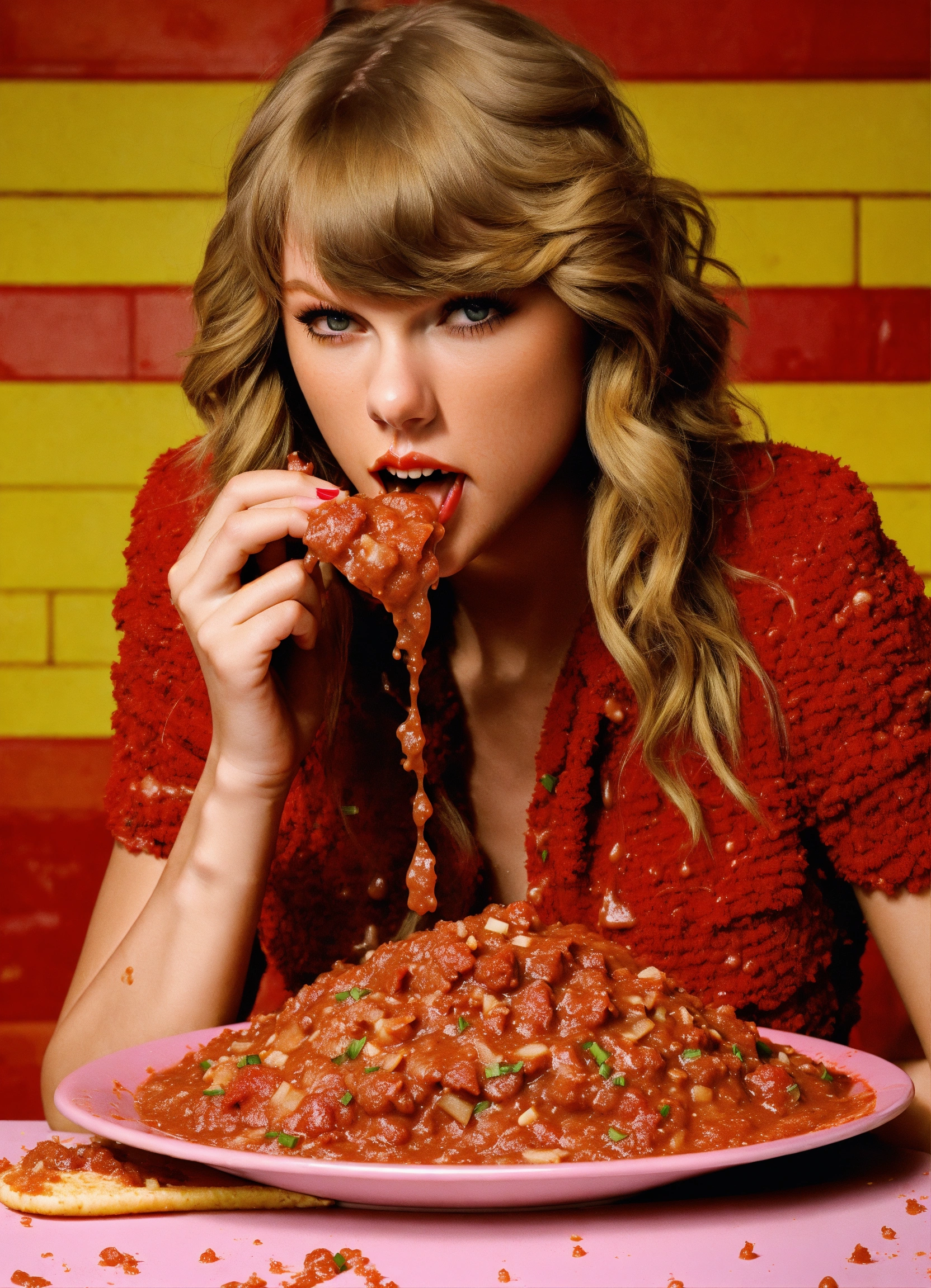 Lexica - Photo realistic shot of taylor swift eating a disgusting pile ...