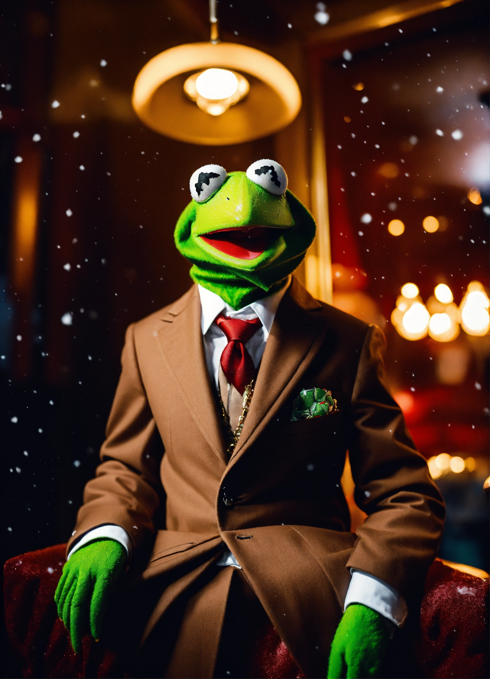 Lexica - Kermit the Frog wearing a brown gucci suit, gucci promo photo ...