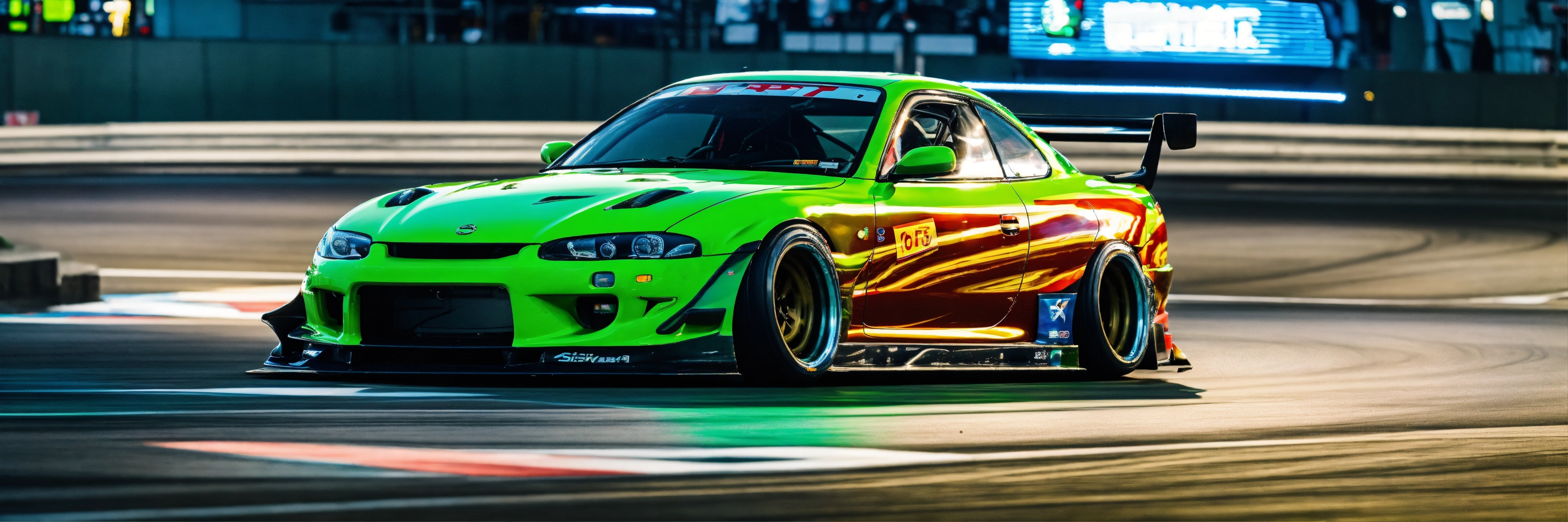 Lexica - A colorful green Nissan Silvia S15 with a wide-body kit racing ...