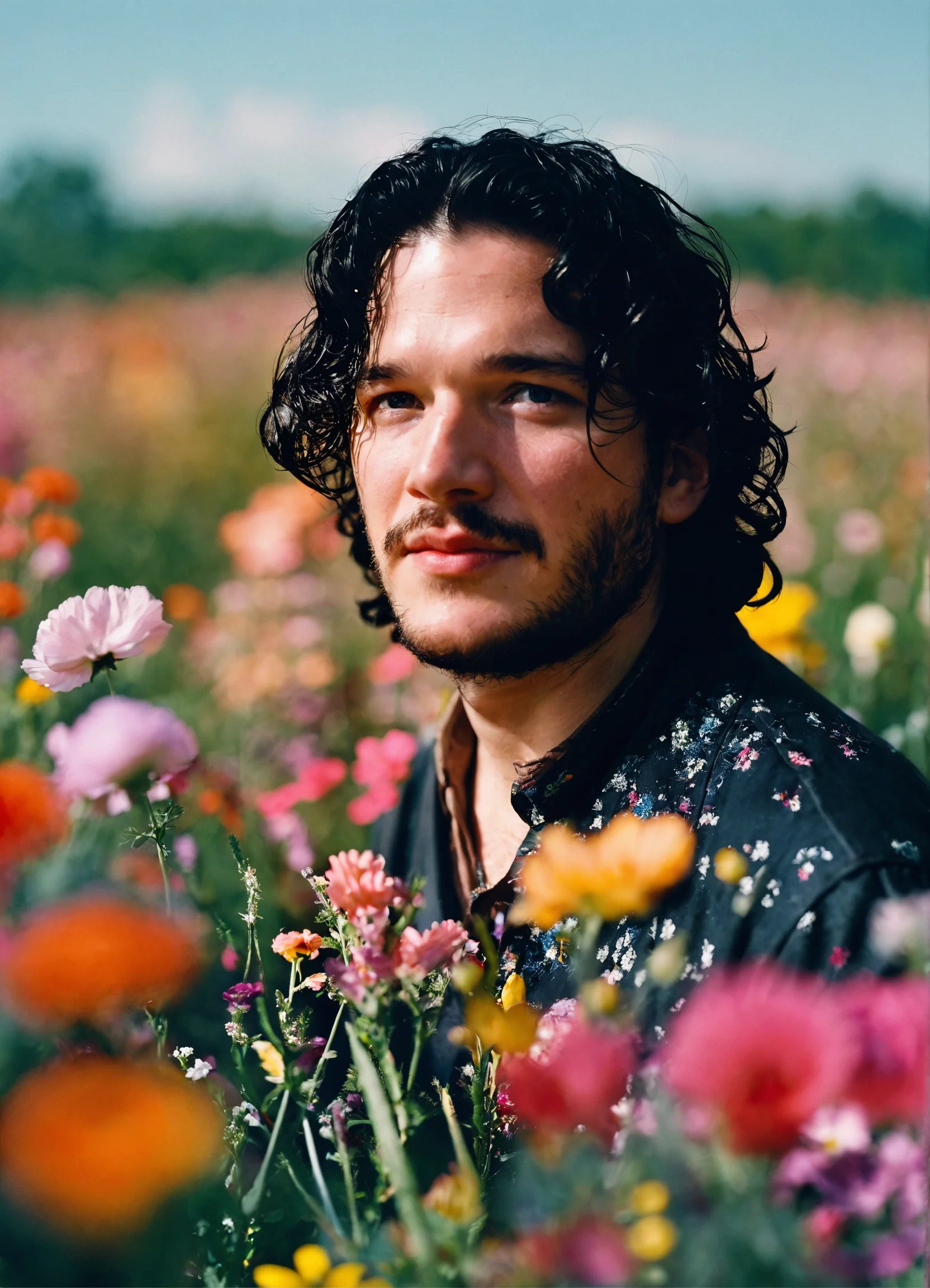 Lexica - Happy Jon Snow standing in a beautiful field of flowers ...