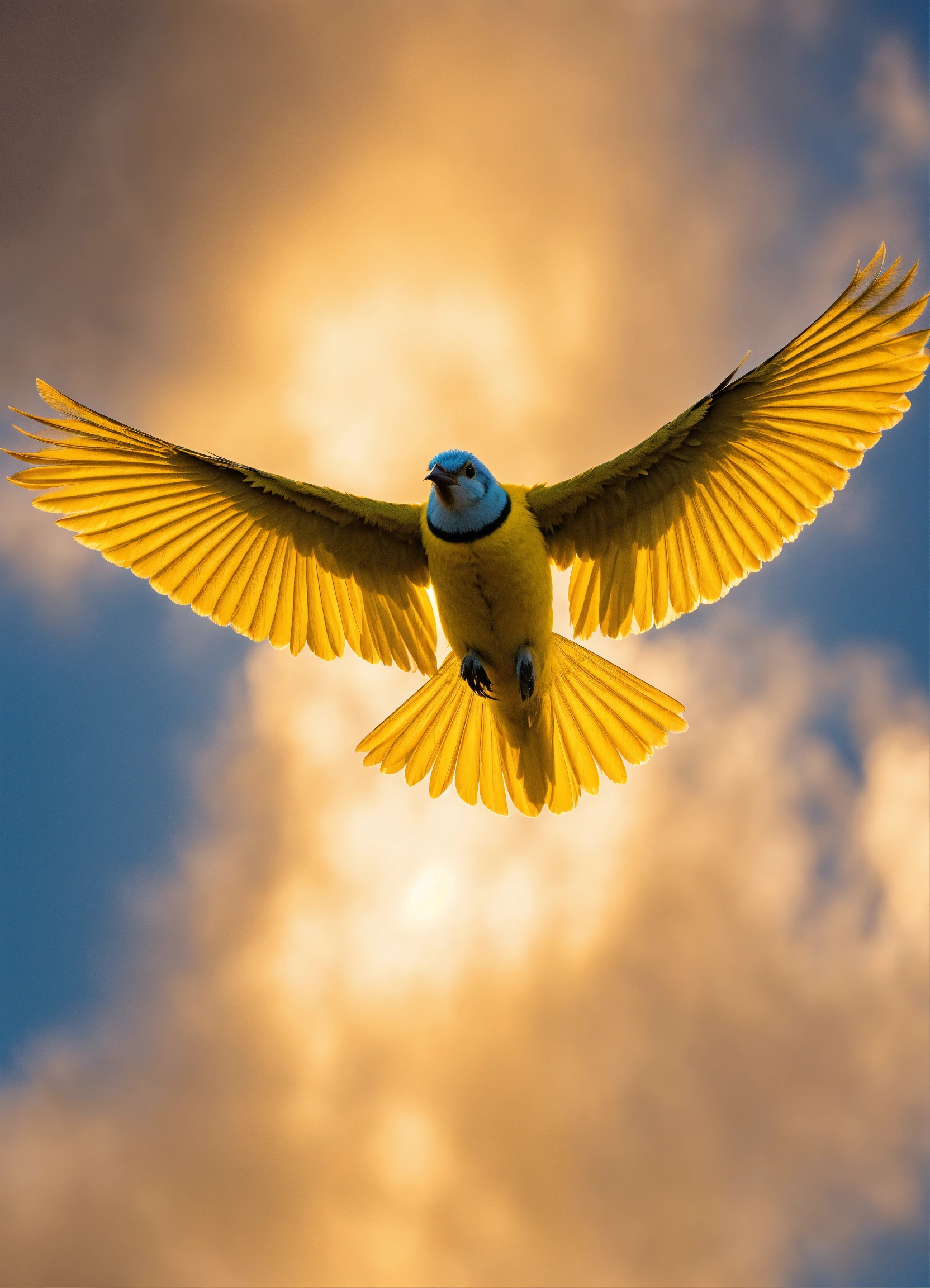 Lexica - Underside closeup yellowhead mohua bird flying photo ...