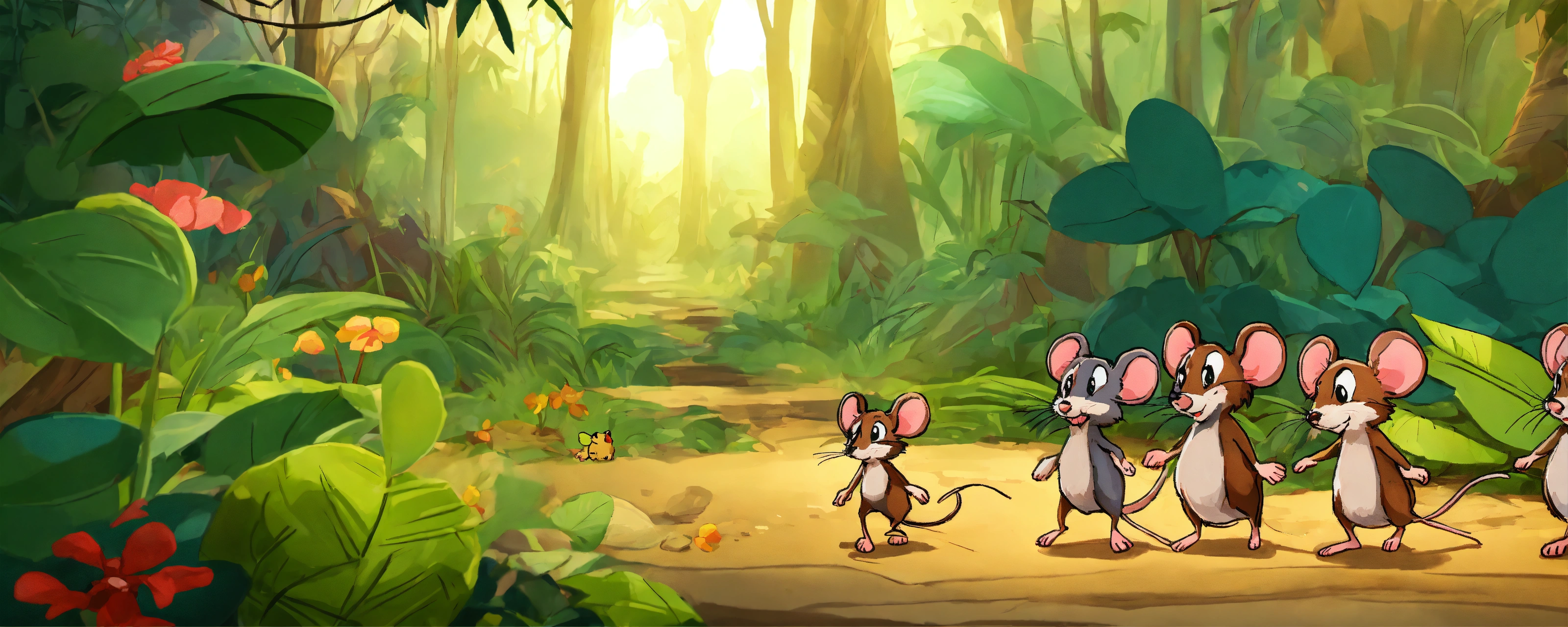 Lexica - Cartoon group of mouse walking in jungle