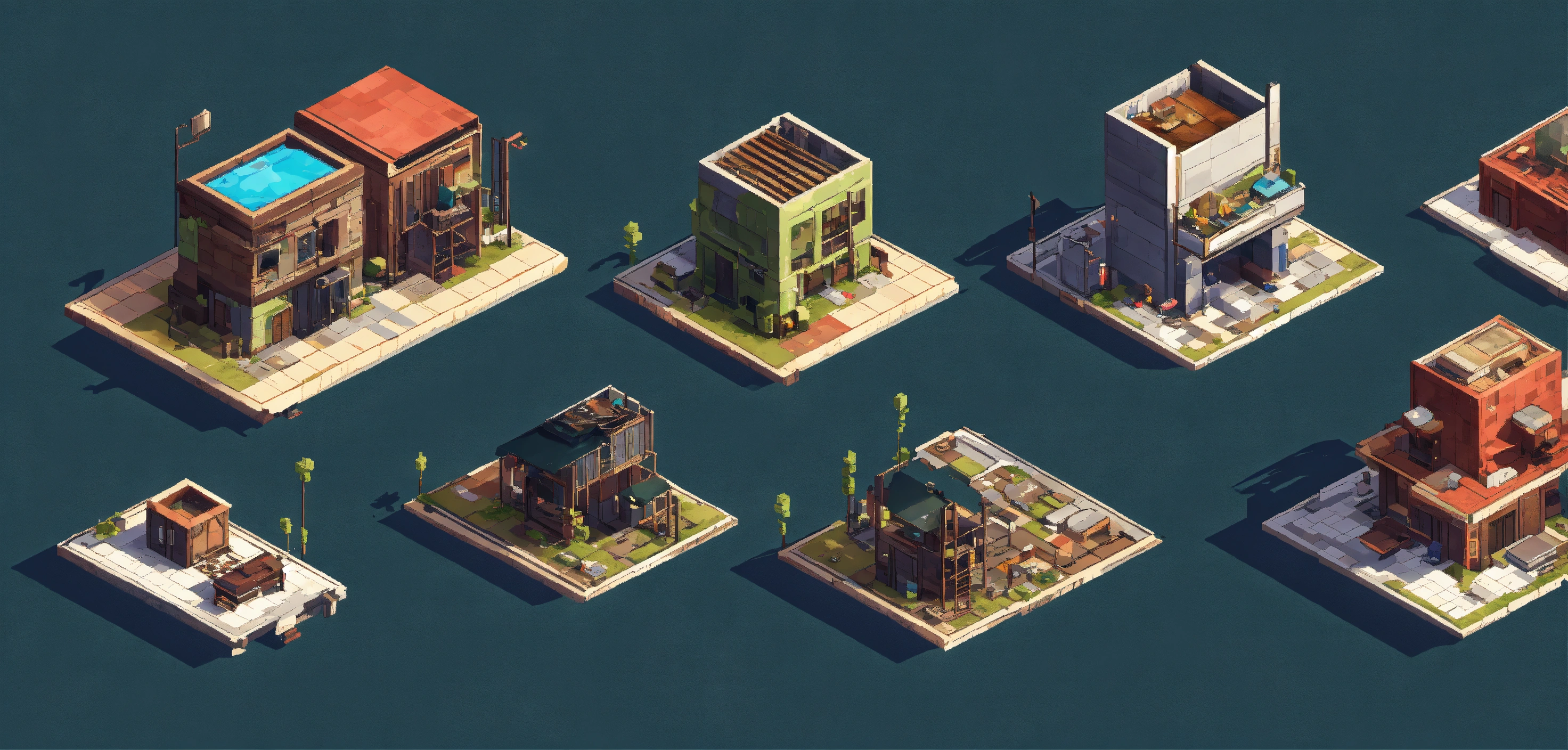 Lexica - Simple clean blocky 2d isometric pixel concept sprites of an ...