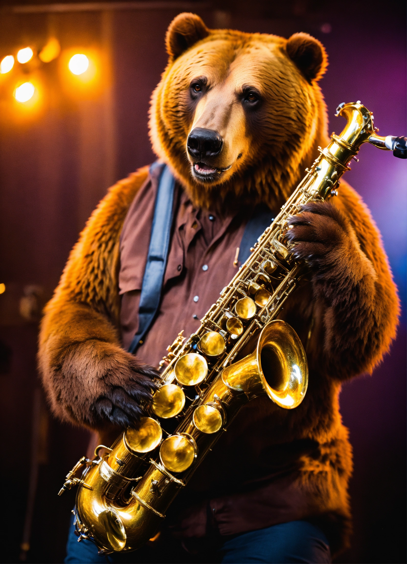 Lexica - Grizzly bear holding saxophone, best quality, real picture ...