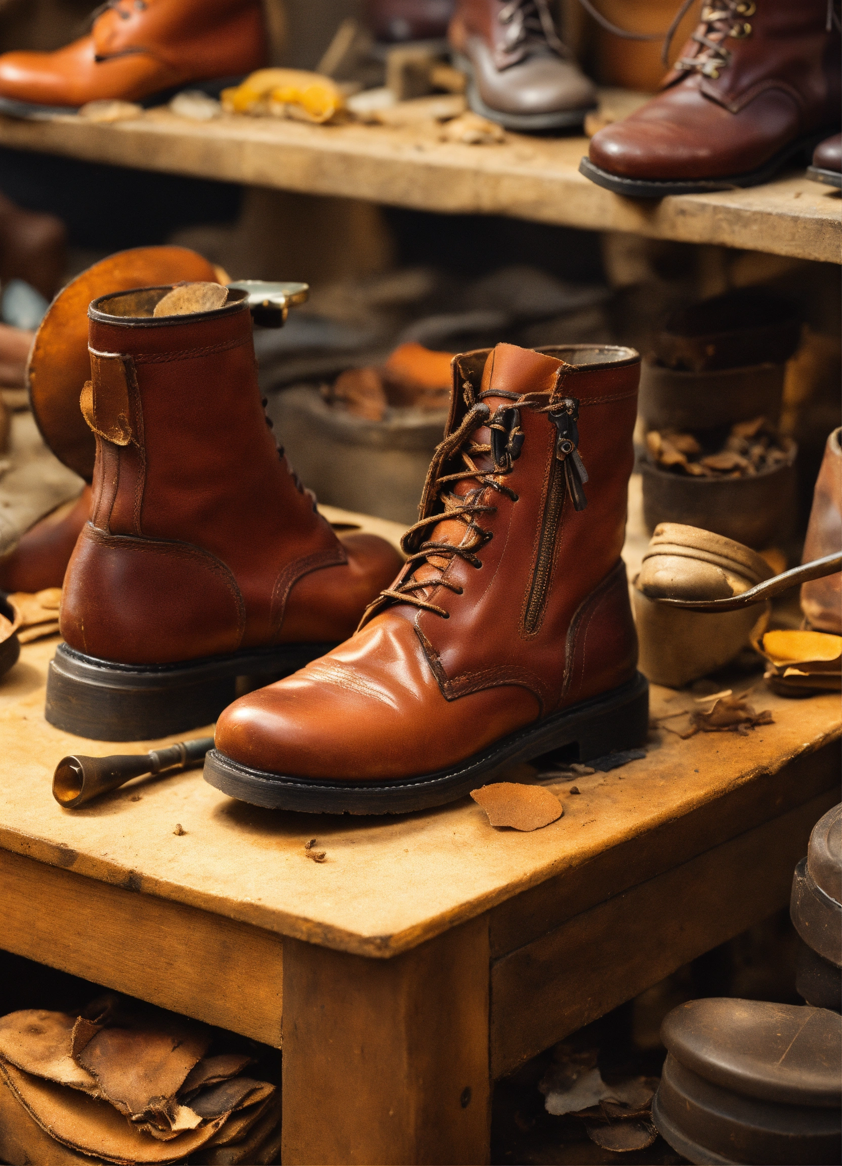 Lexica - Create an photo of a boot being cobblers, featuring small ...