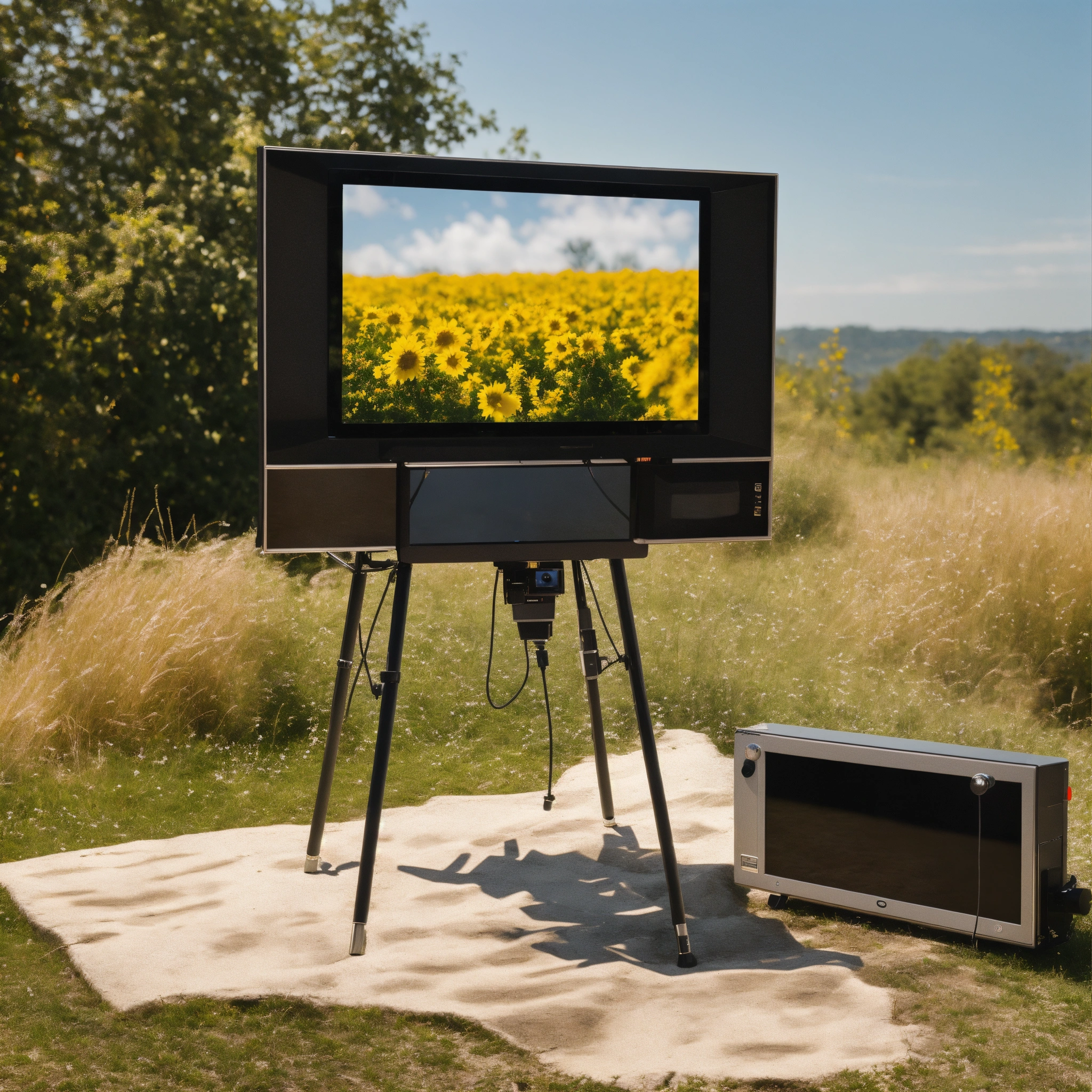 Lexica - A modern flatscreen TV and a movie camera, minimalist, sunny ...