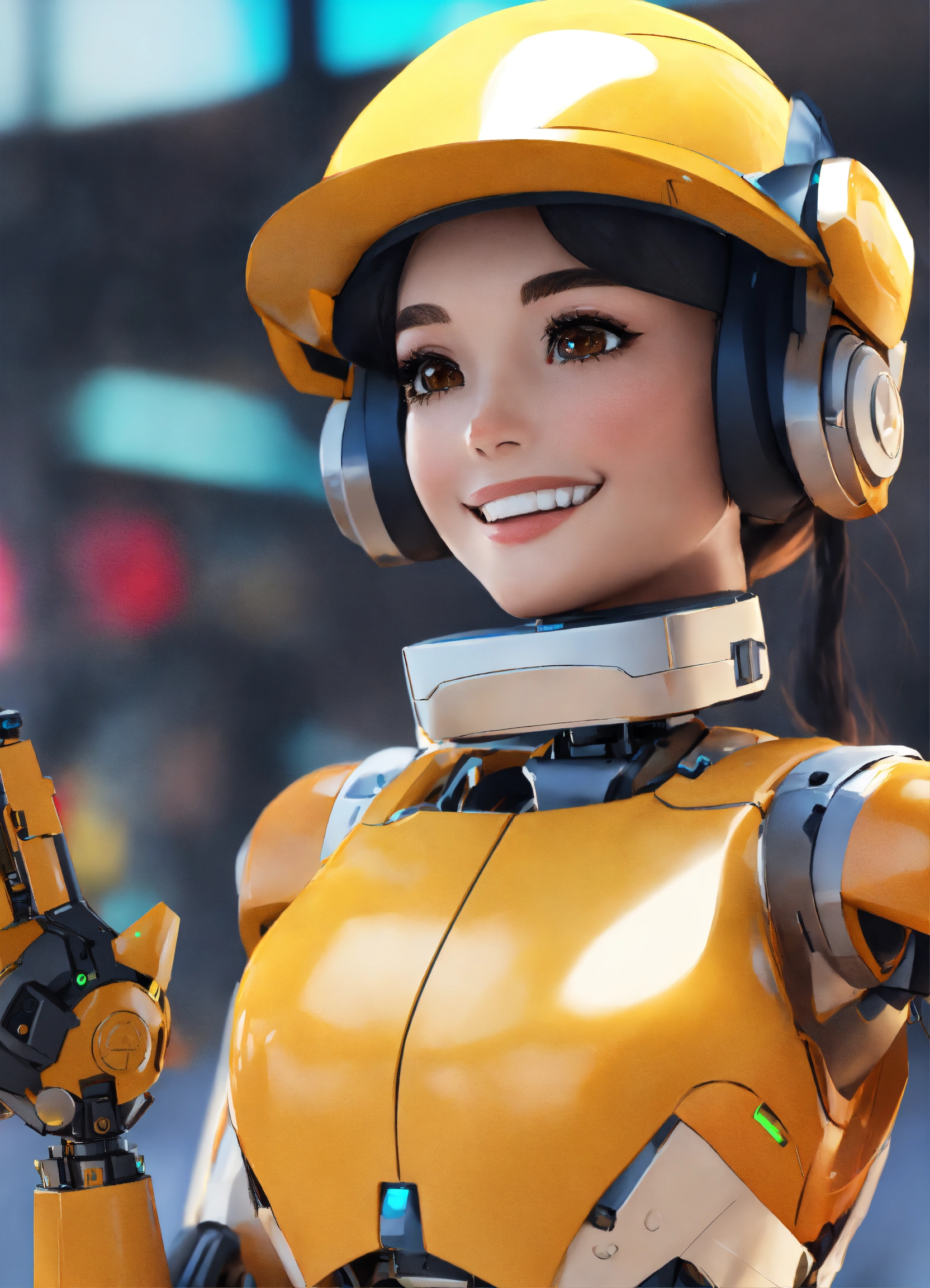Lexica - Generates a female bot construction, a very smiling animated ...