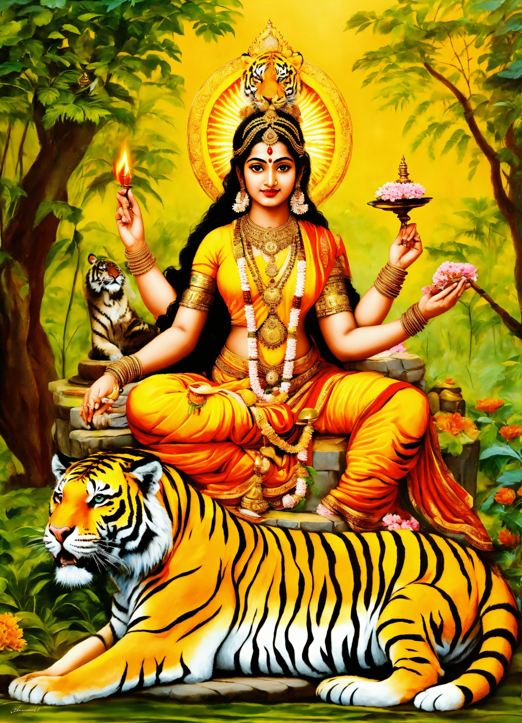 Lexica - Indian godess durga accepting the homam by sitting on the tiger