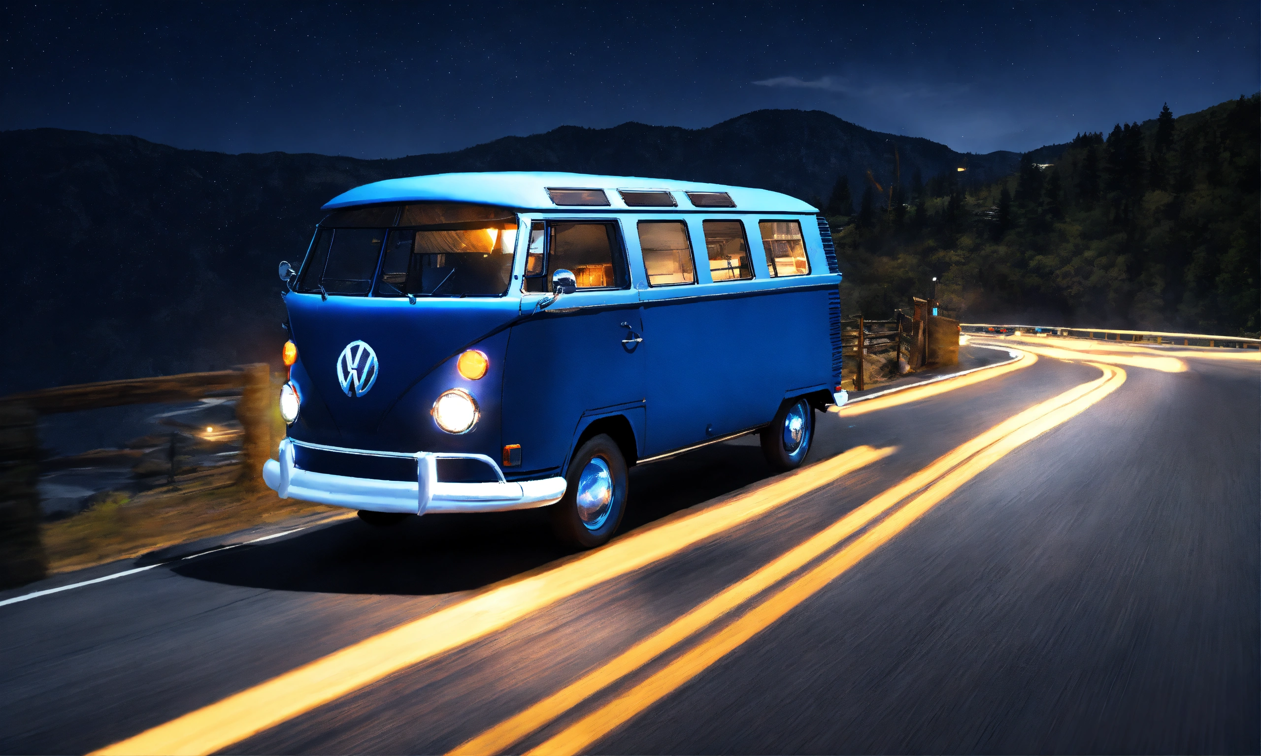 Lexica - Navy blue 1965 VW bus high speed chase on winding mountain ...
