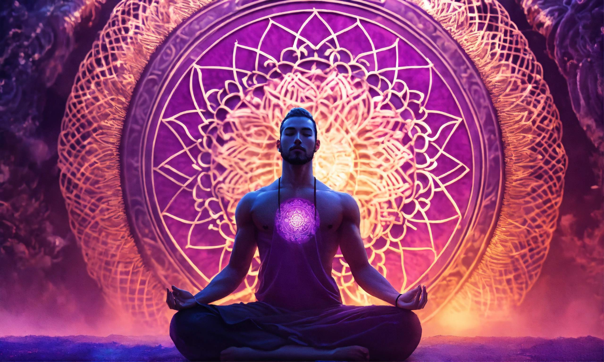 Lexica - A well built man meditating, mandala in background, sound ...