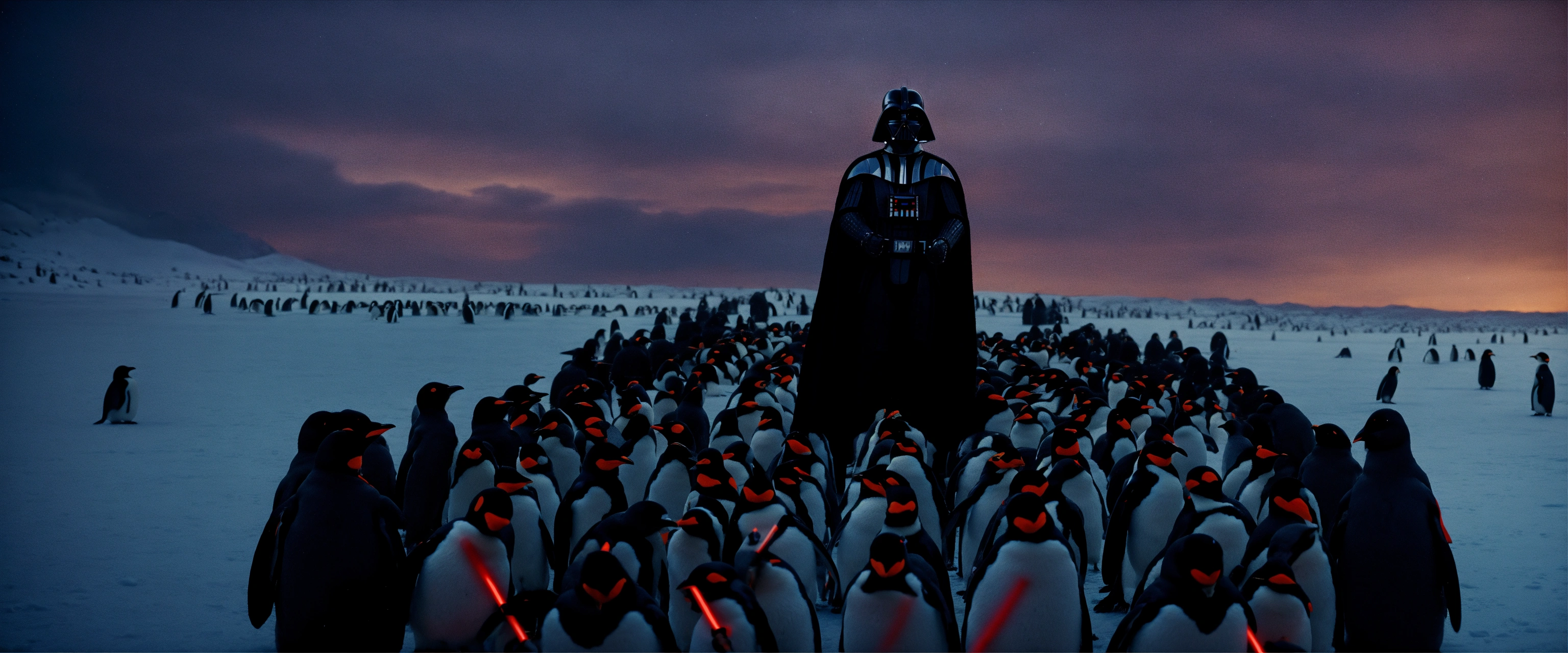 Lexica - Darth vader with hundreds of penguin behind him in ice