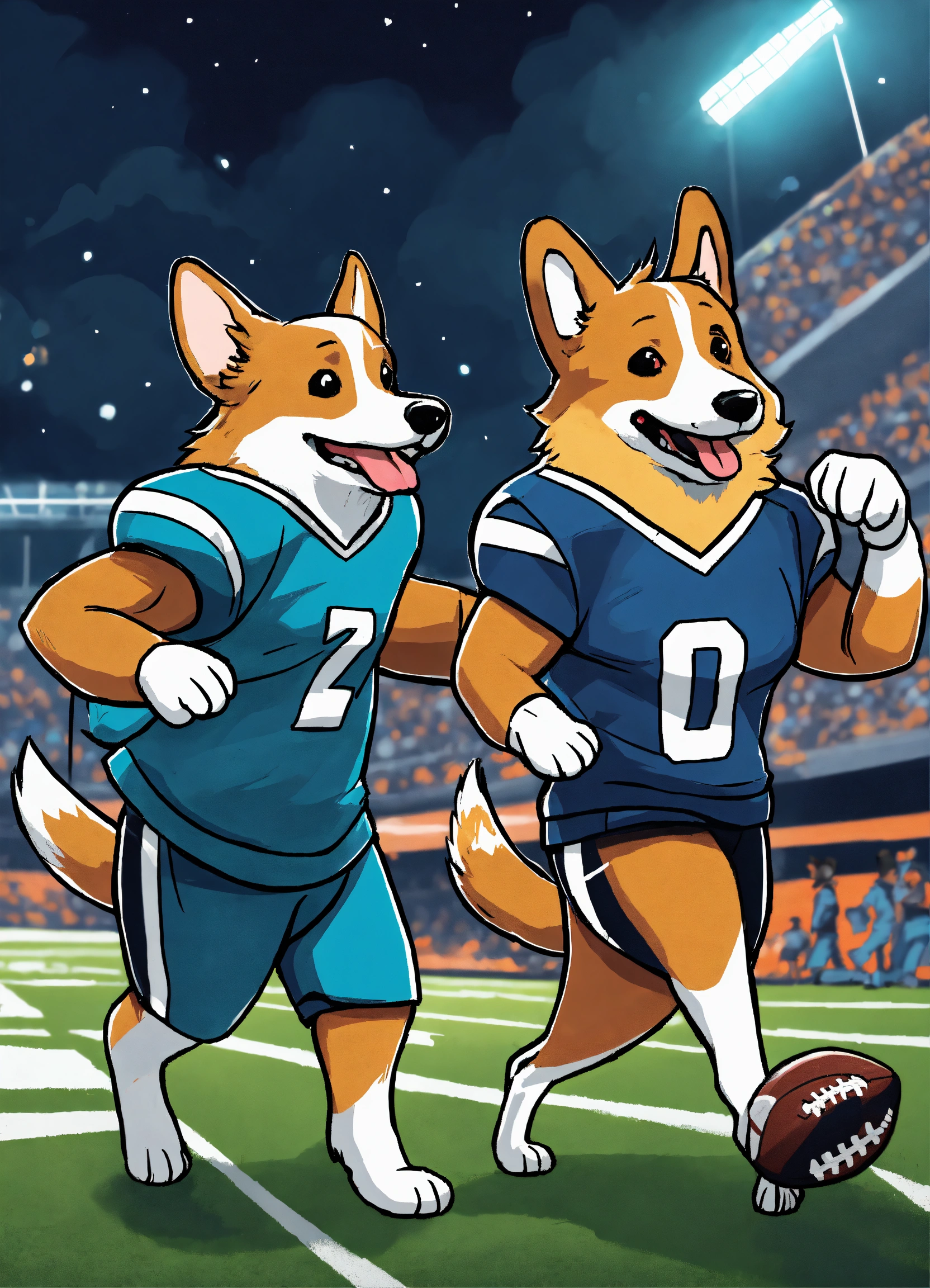 Lexica - 2 cartoon black tri colored corgis only with different ...