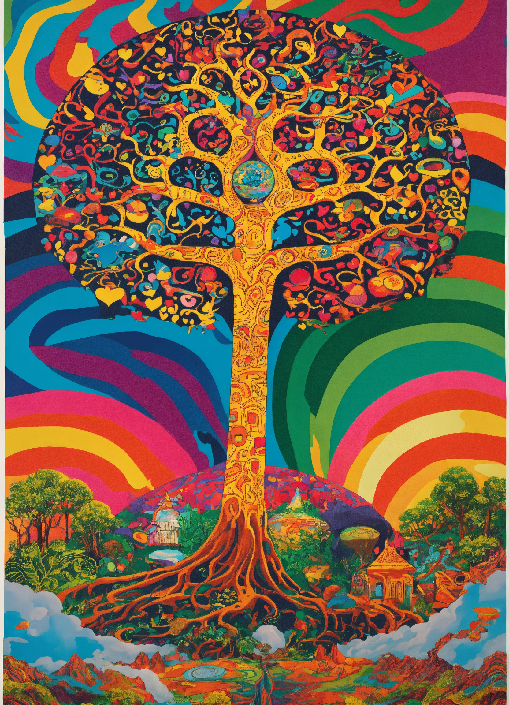 Lexica - Janpanse groovy retro poster ,tree of life merging with love ...
