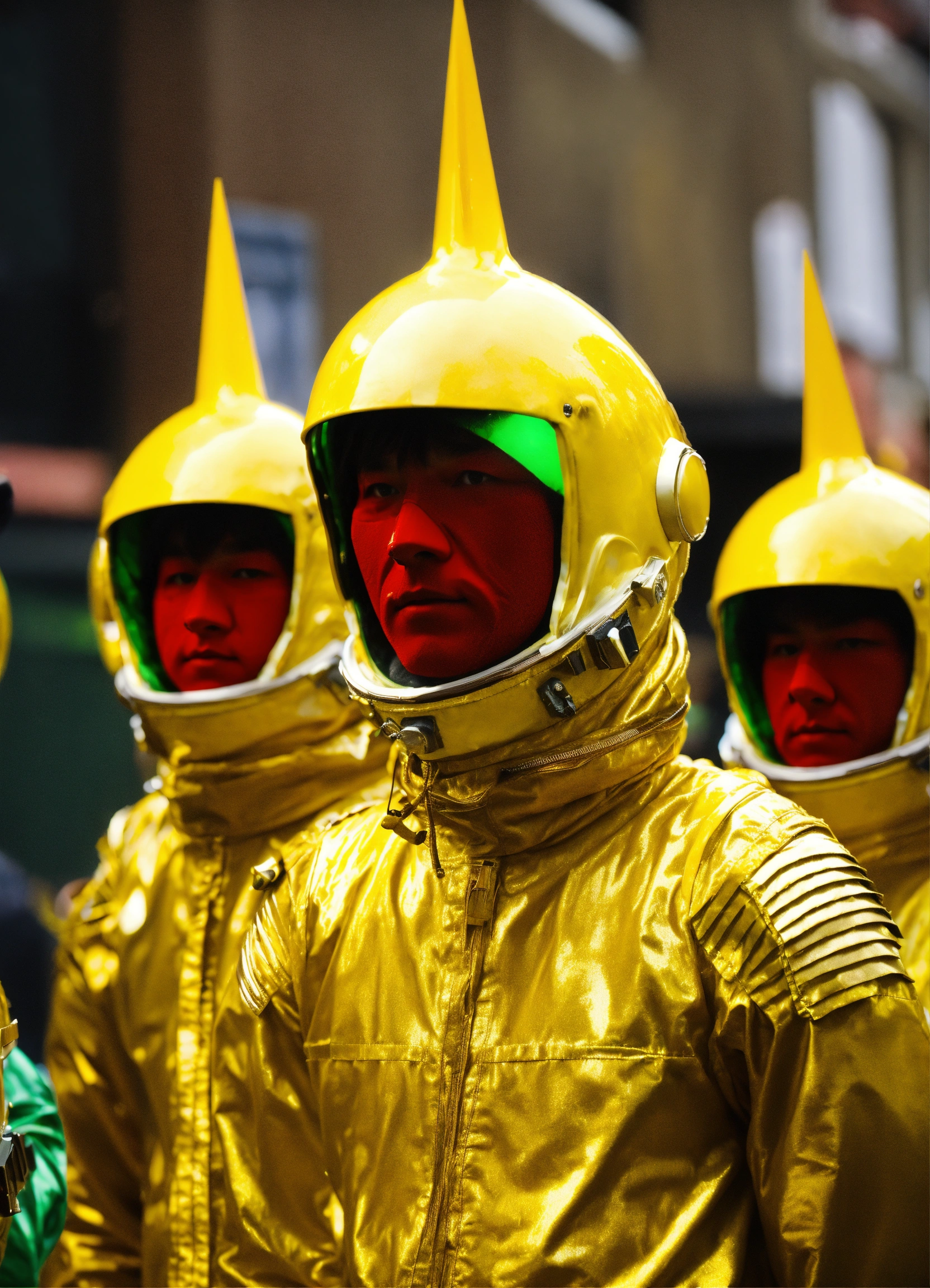 Lexica - Six man dressed in space costumes, in the style of bronzepunk ...