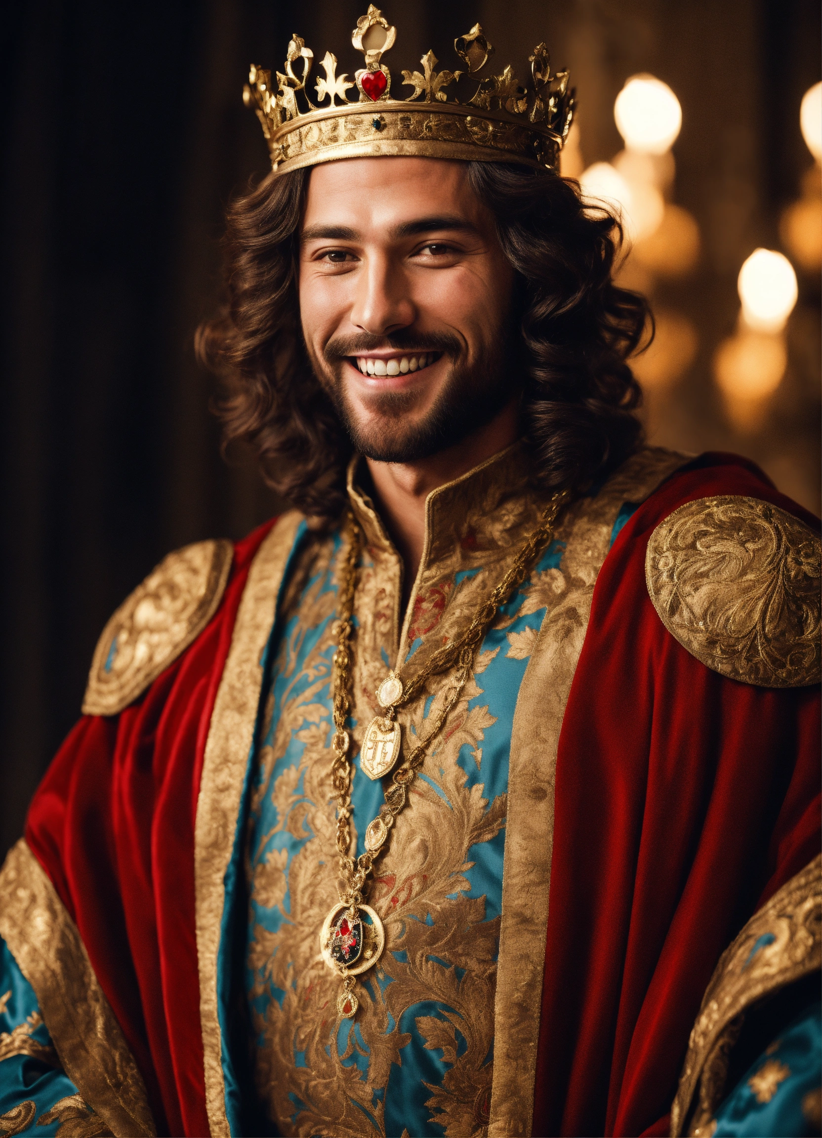 Lexica - Handsome smiling king with a fancy medieval royal robe. King ...
