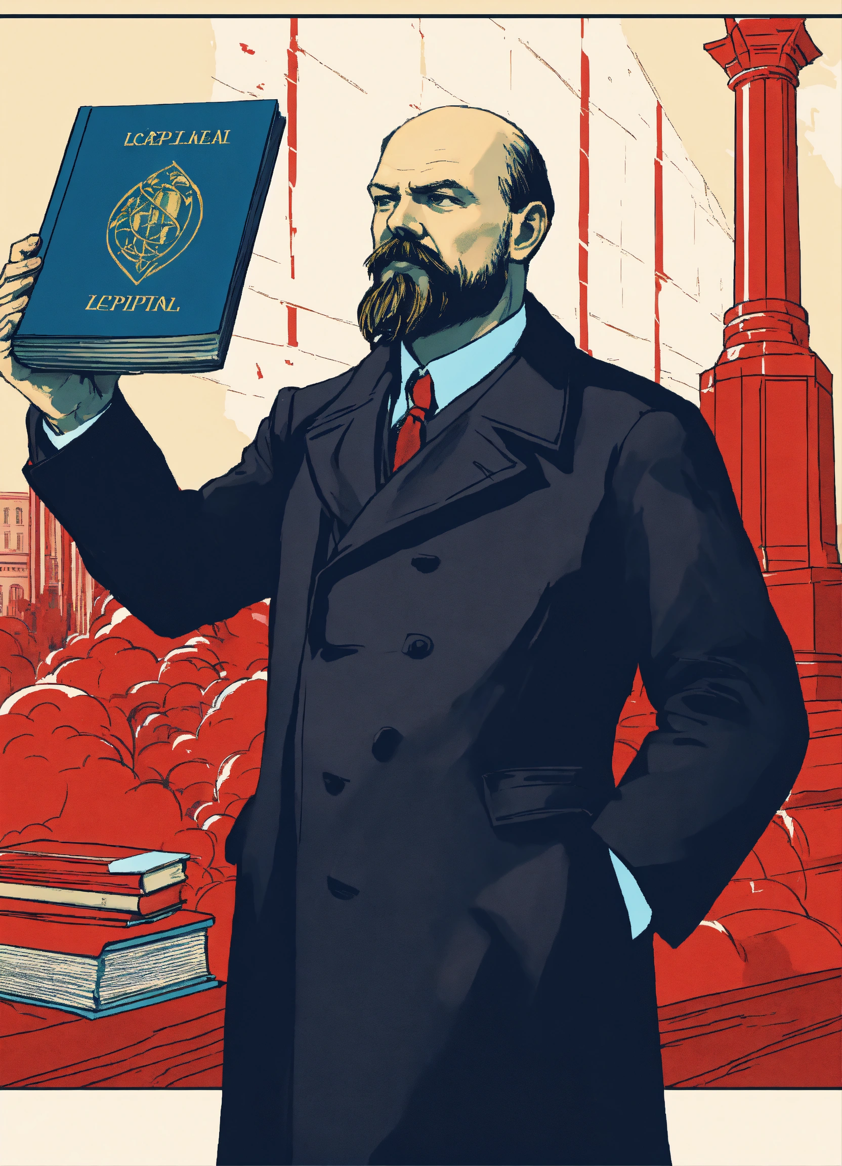 Lexica - Illustration Lenin holding the book written "The Capital"