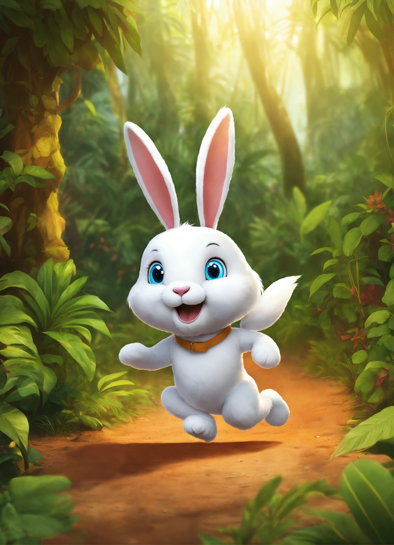 Lexica - Let cartoon big white bunny run on two legs in jungle side ...