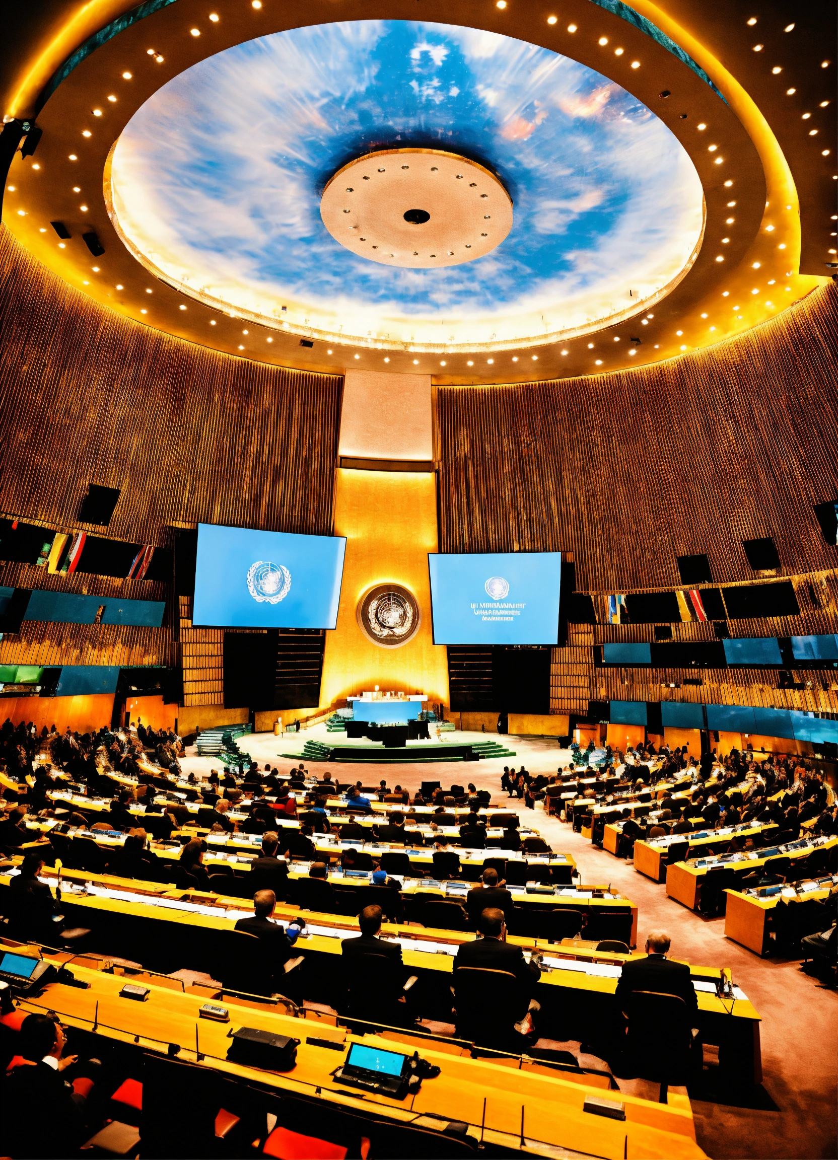 Lexica - Hyperrealistic photo, inside united nations general assembly ...