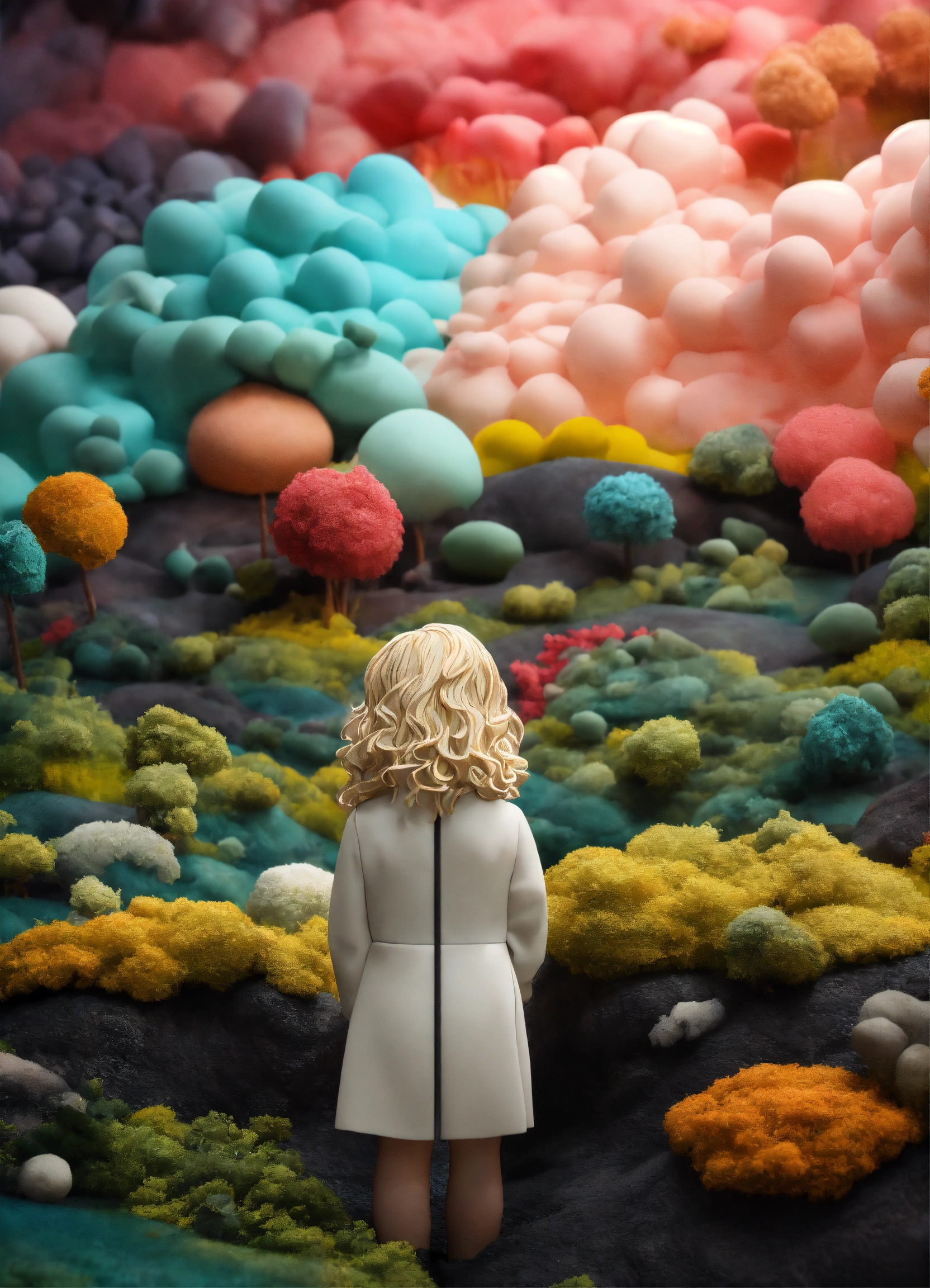 Lexica - Black and white and colors, 3d surreal modeling clay landscape ...