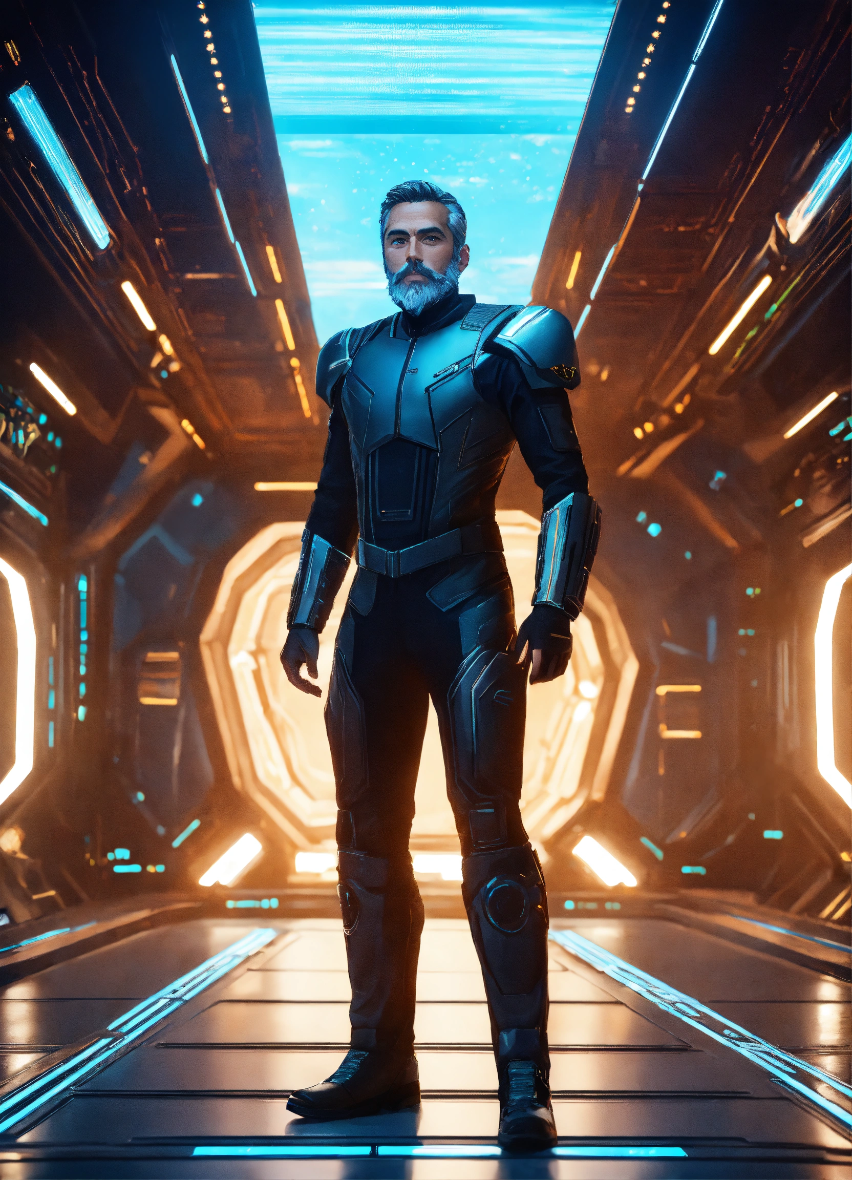 Lexica - 50 year old masculine star commander with trim beard is ...