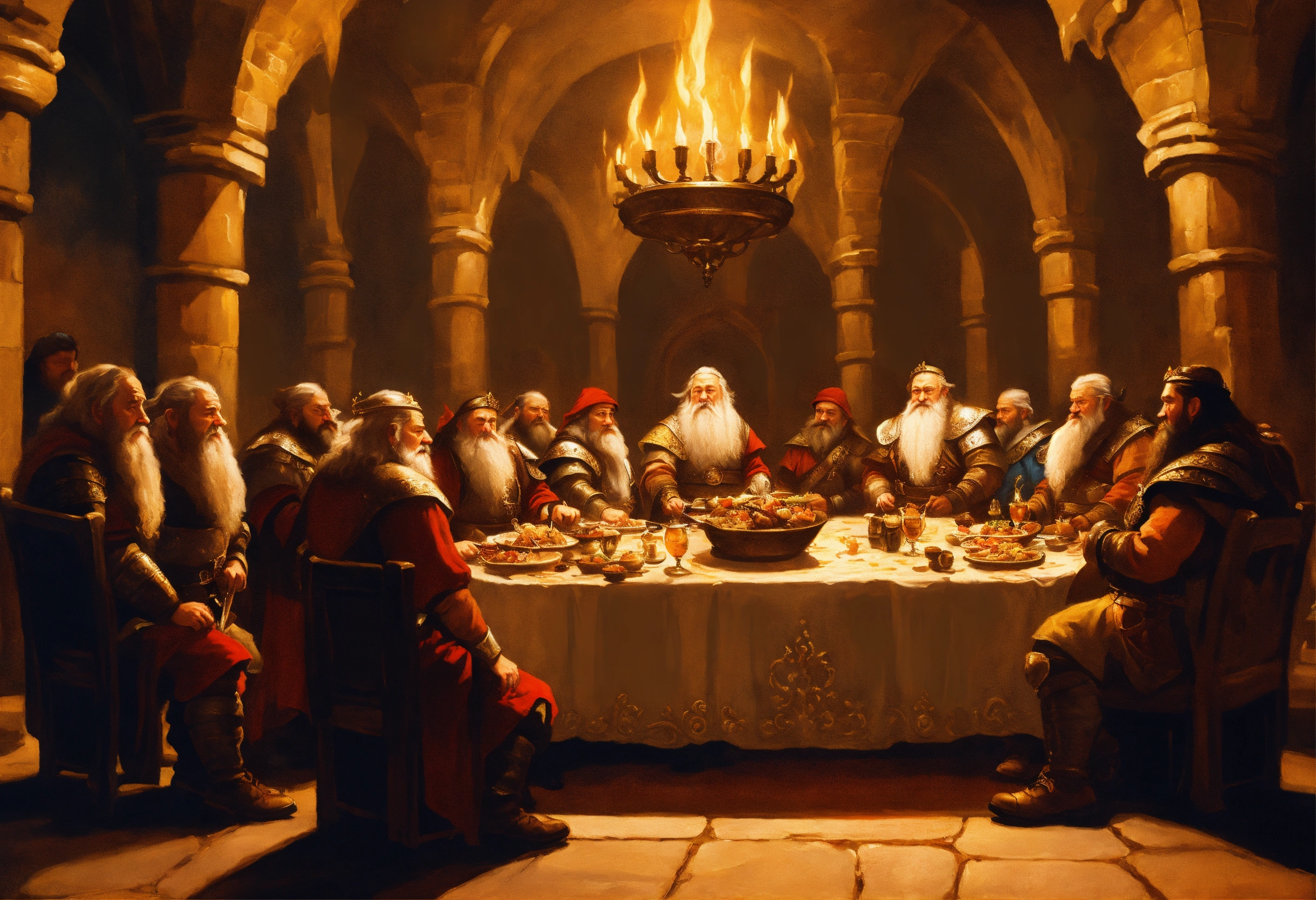 Lexica - A drawf banquet. The dwarf King is sitting on his throne in ...