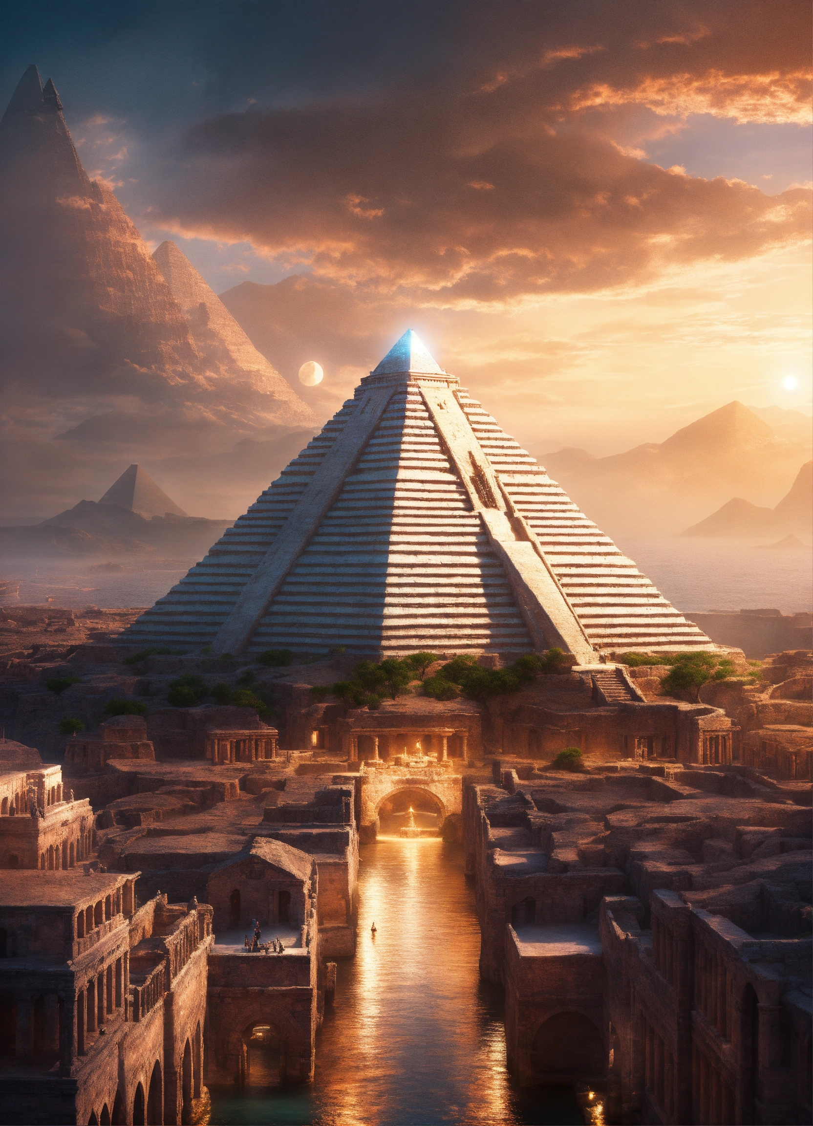 Lexica - A single white glowing magical pyramid rises up in the center ...