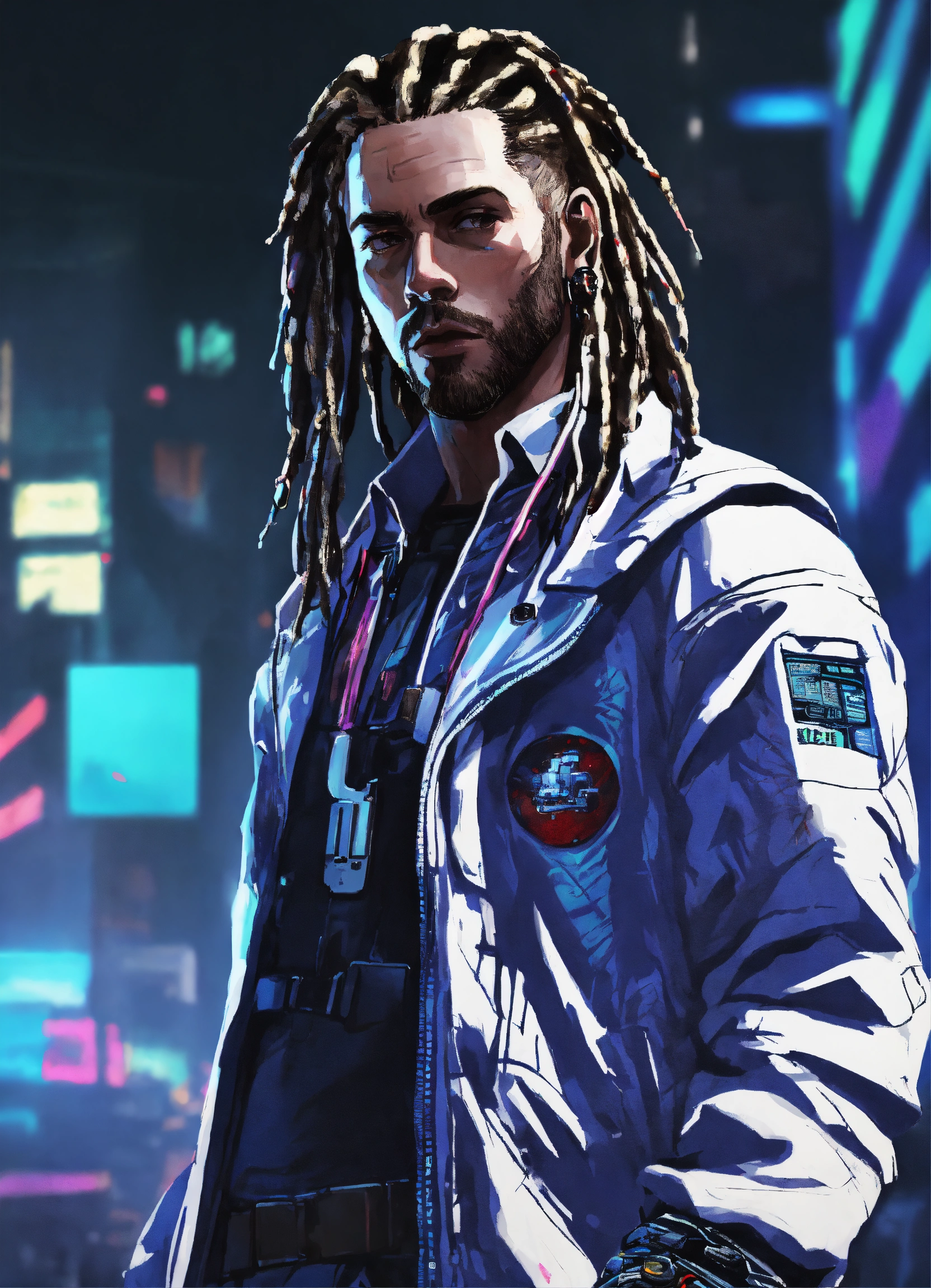 Lexica - Cyberpunk white man with dreadlocks with a cybernetic arm ...