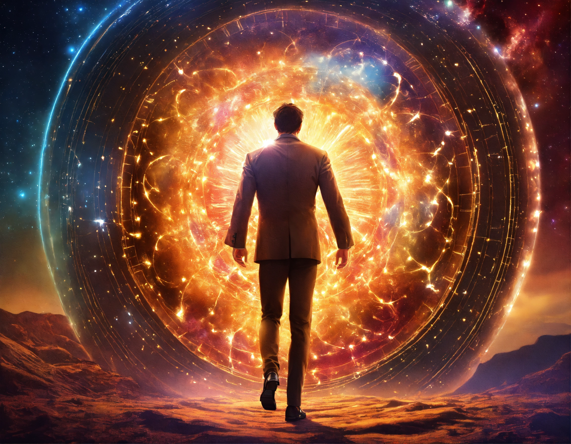 Lexica - Create an image of a man being transformed into a time ...