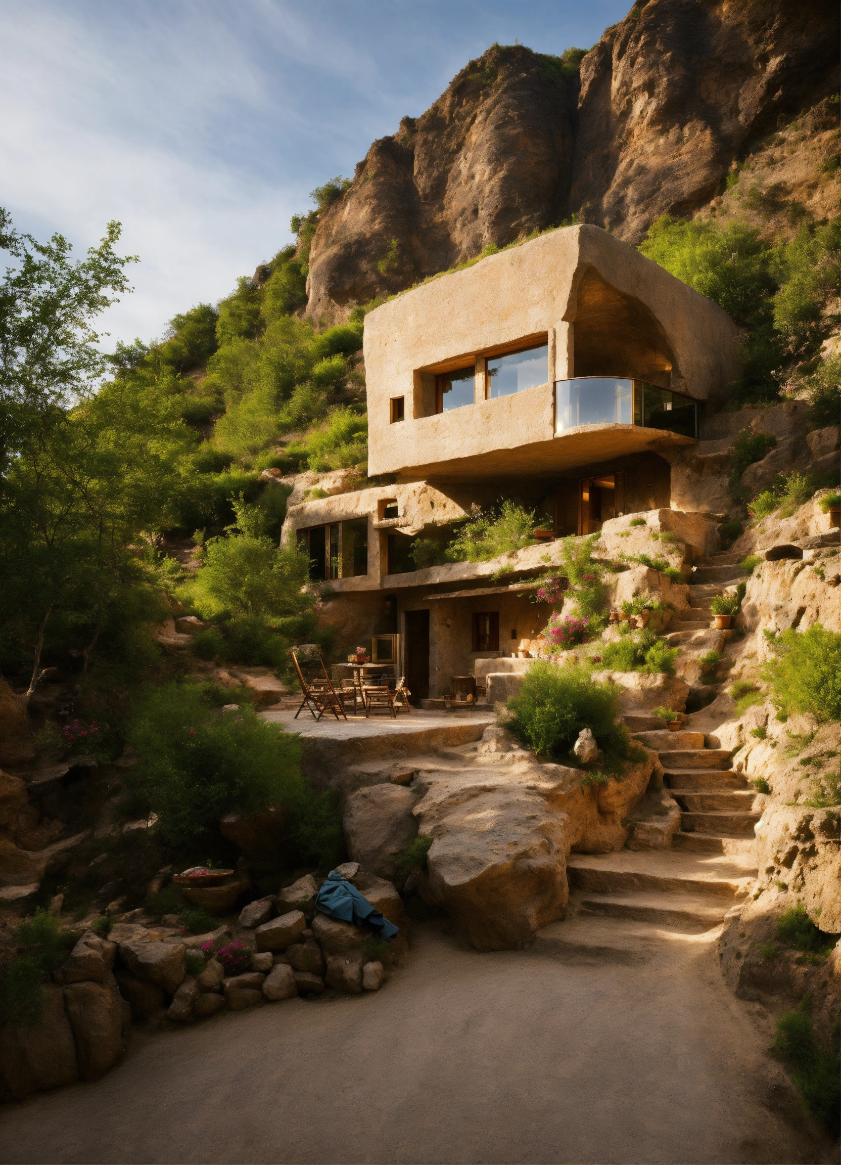Lexica - Beautiful Cave house embedded into a Mountain