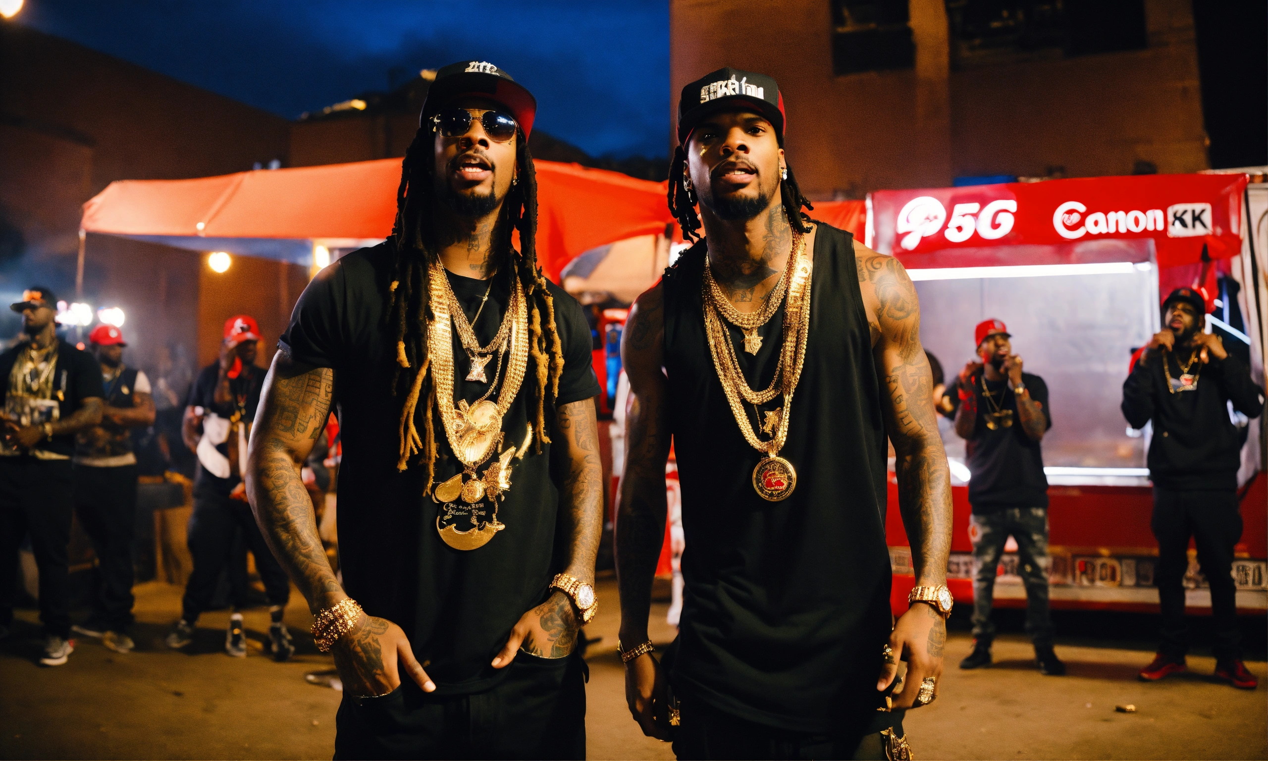 Lexica - Full body shot of rapper "Slim Dunkin" and "Waka Flocka" in ...