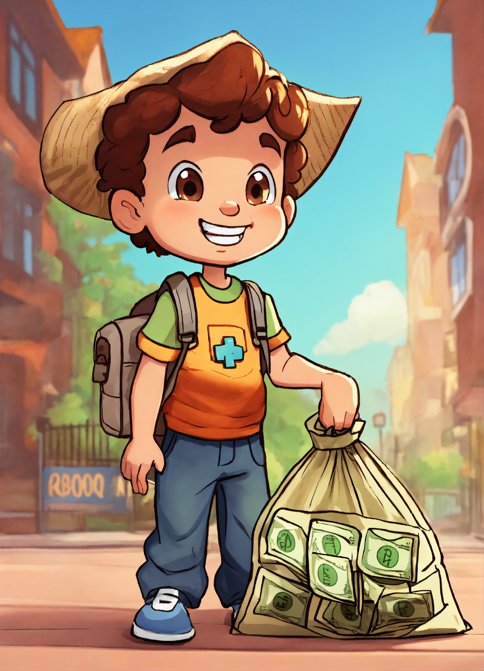 Lexica - Kid cartoon holding a bag of money