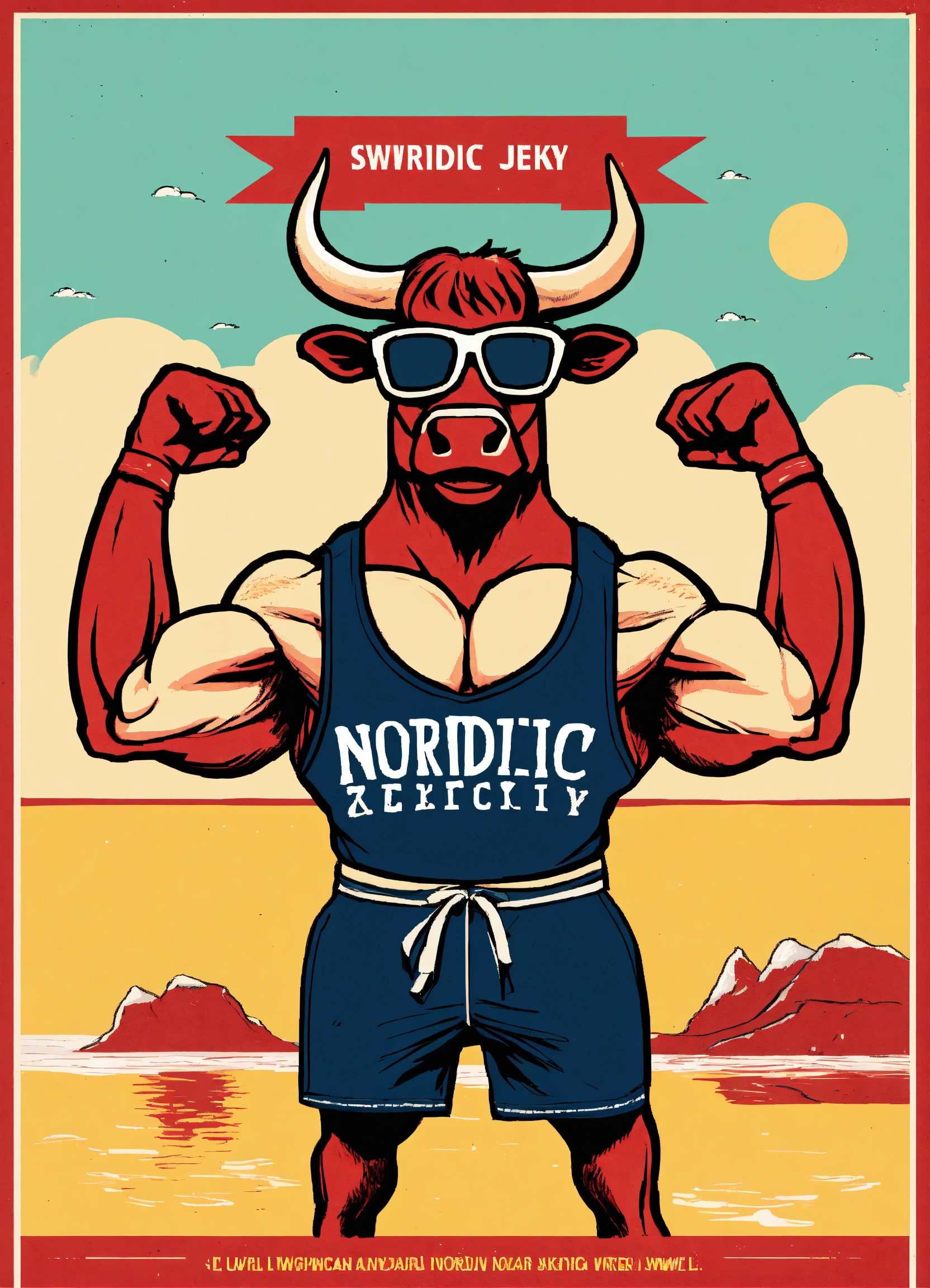 Lexica - A riped bull that flexes his arms up and wearing sunglasess ...