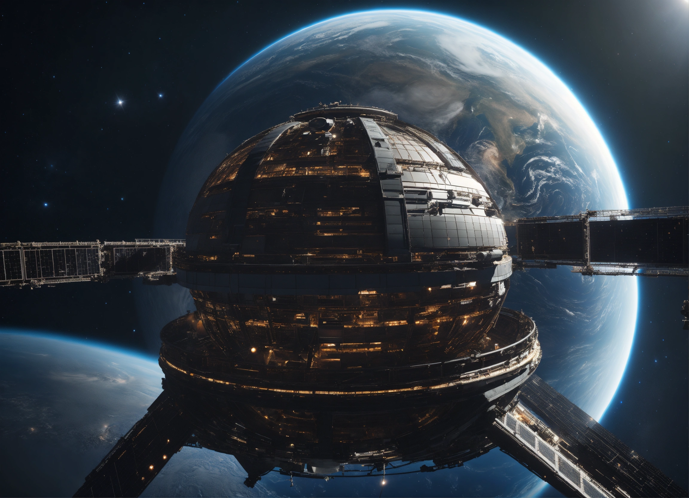 Lexica - A rounded space station wheel-shaped made of dark material, in ...