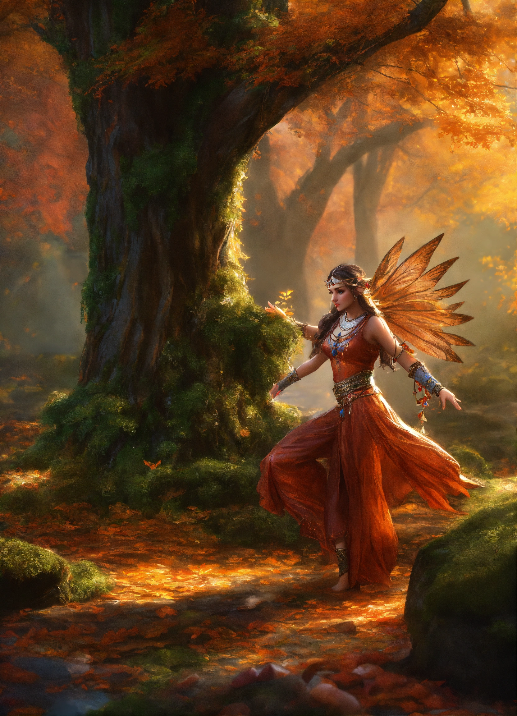 Lexica - Photorealistic, indian summer, elves dancing, anne stokes ...