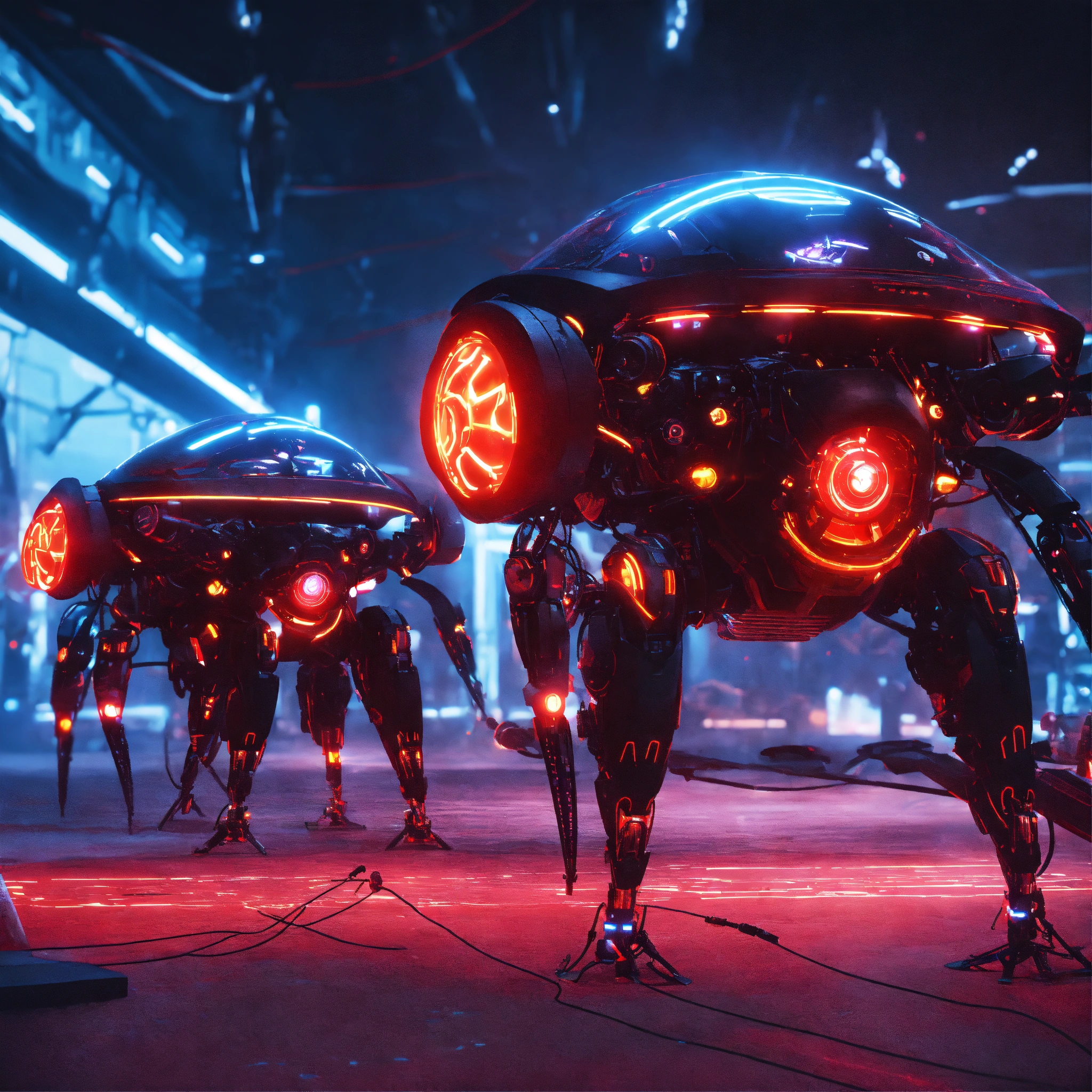 Lexica - 5 flying black patrol bots with robotic tentacles, luxury ...