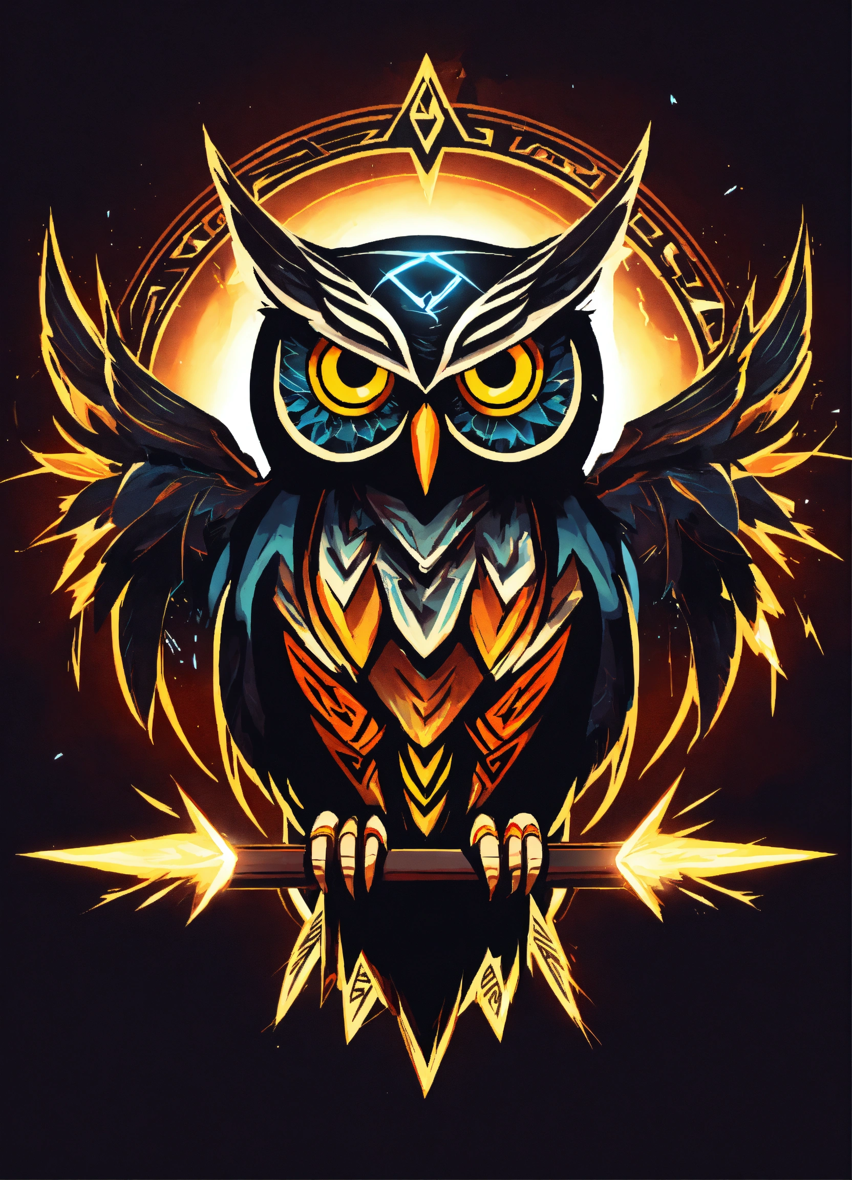 Lexica - Owl, lightning, wings of lightning, logo, 2d, icon, dark ...