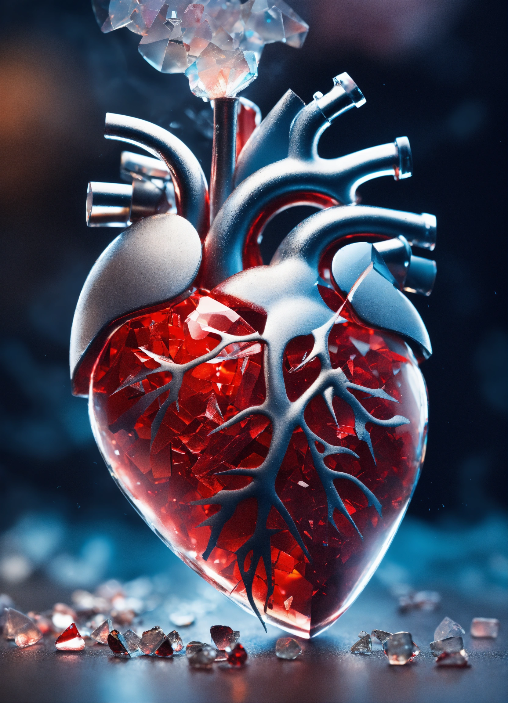 Lexica - Anatomy of a human heart bursting into tiny glass shards clear ...