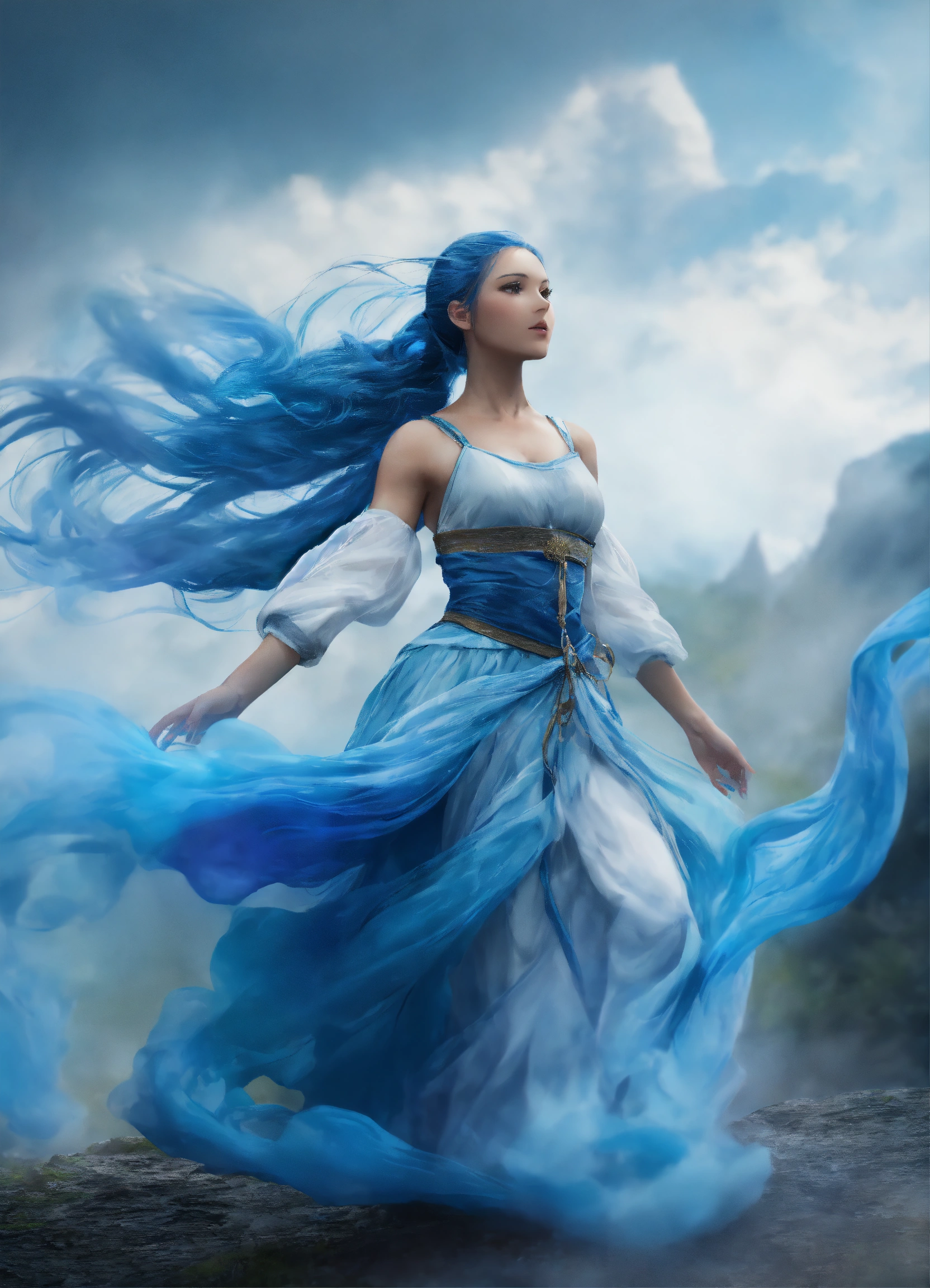 Lexica - An air elemental woman. Her skin is blue in colour. She has ...