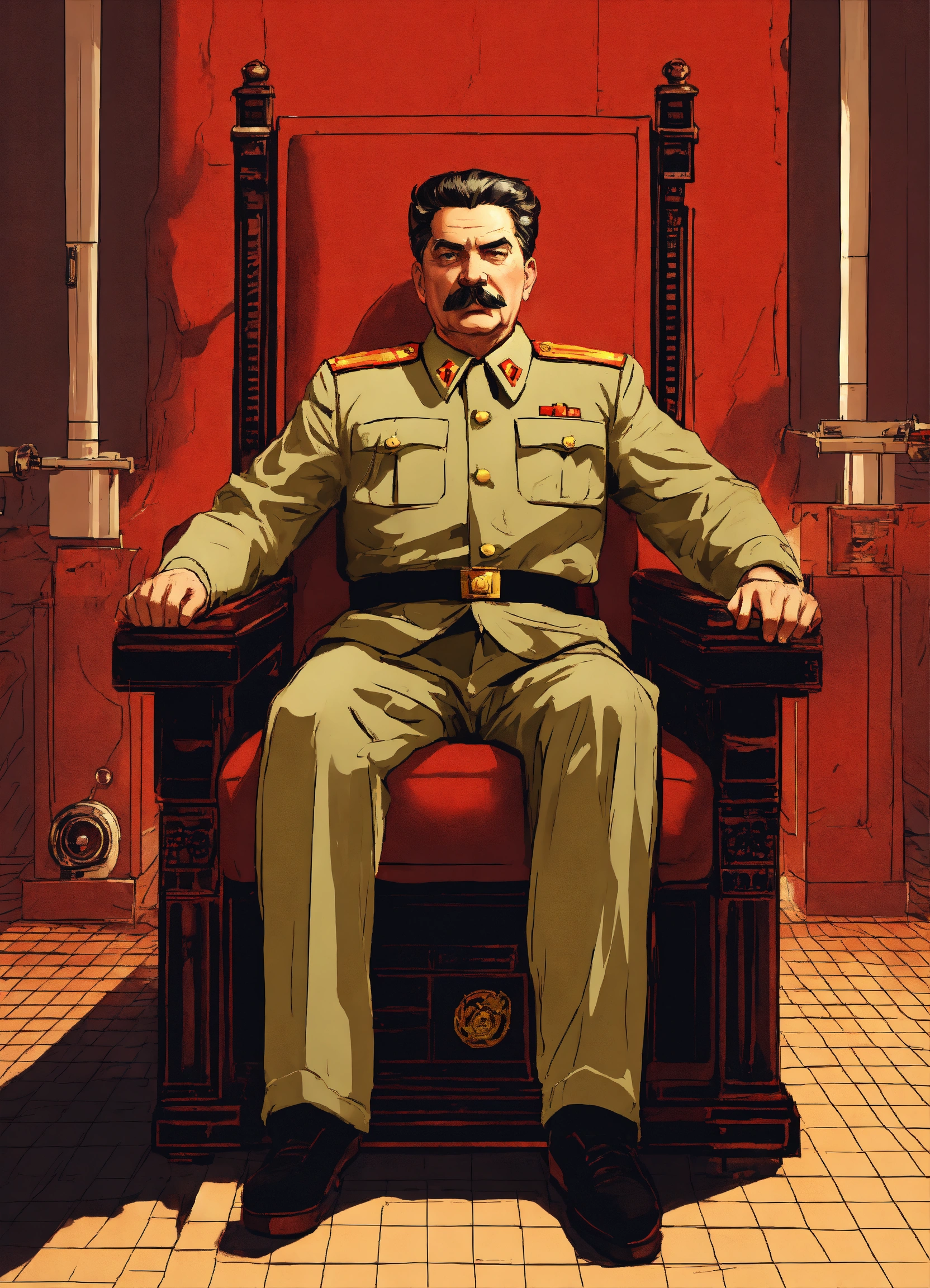 Lexica - Illustration Stalin very scared in the electric chair