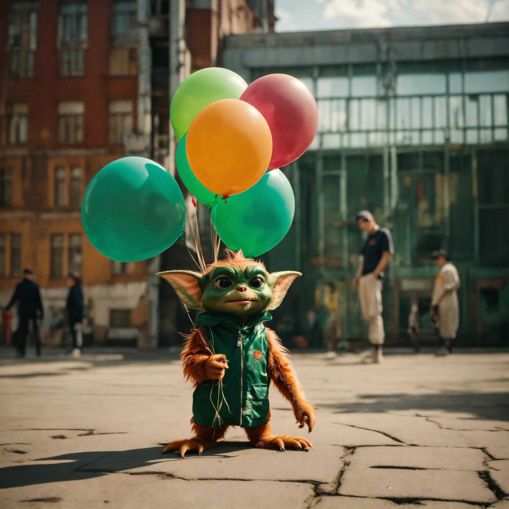 Lexica - Leica portrait of a gremlin holding balloons, coded patterns ...