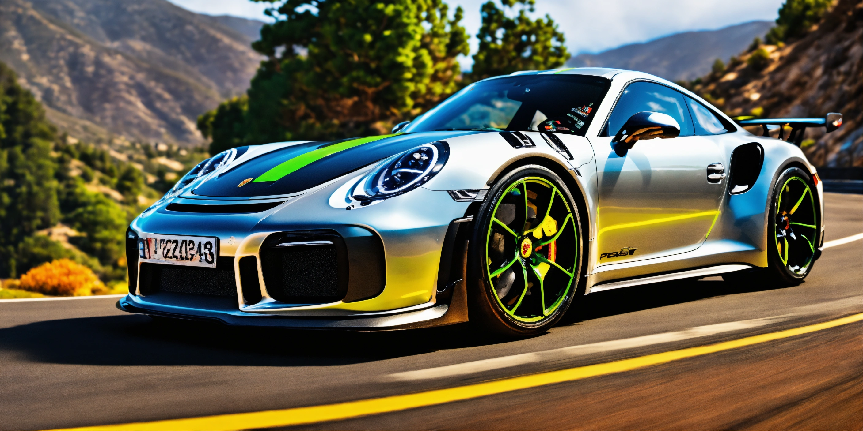 Lexica - Breathtaking silver alpine white with bright neon green racing ...
