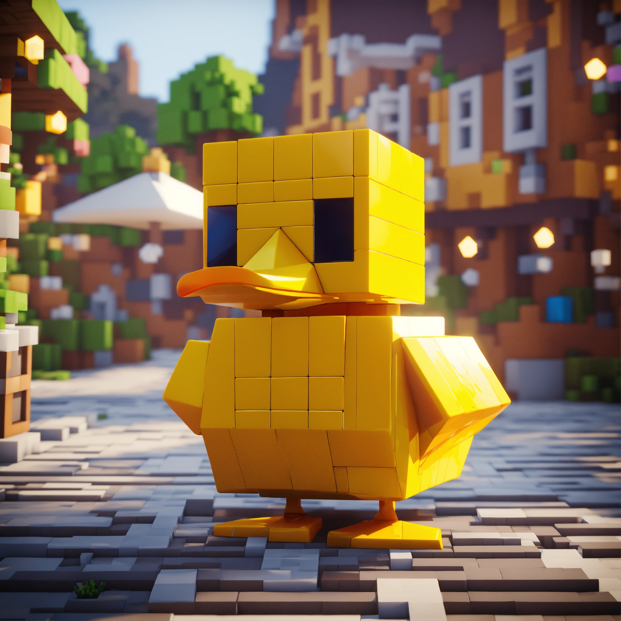 Lexica - A cute yellow cube duck in a minecraft town, unreal engine ...