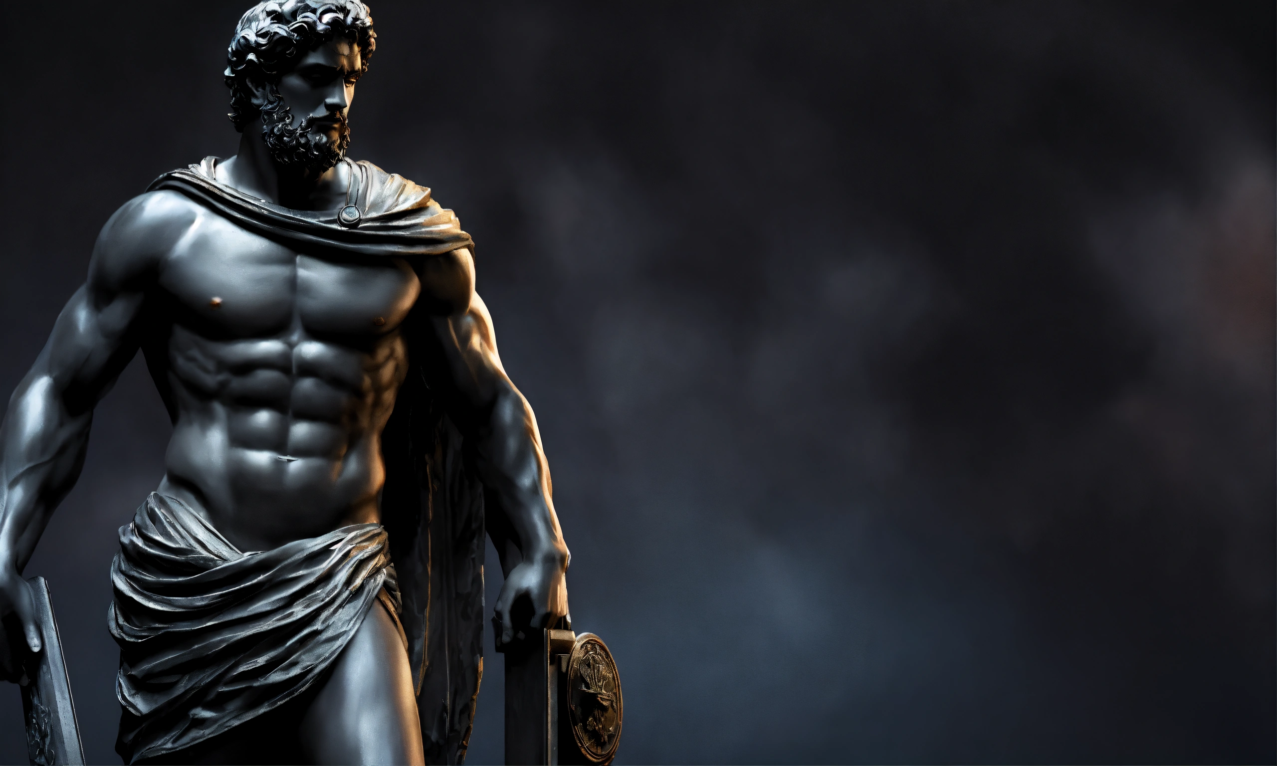 Lexica - Black Roman statue, muscular, dark, ancient Greek background ...