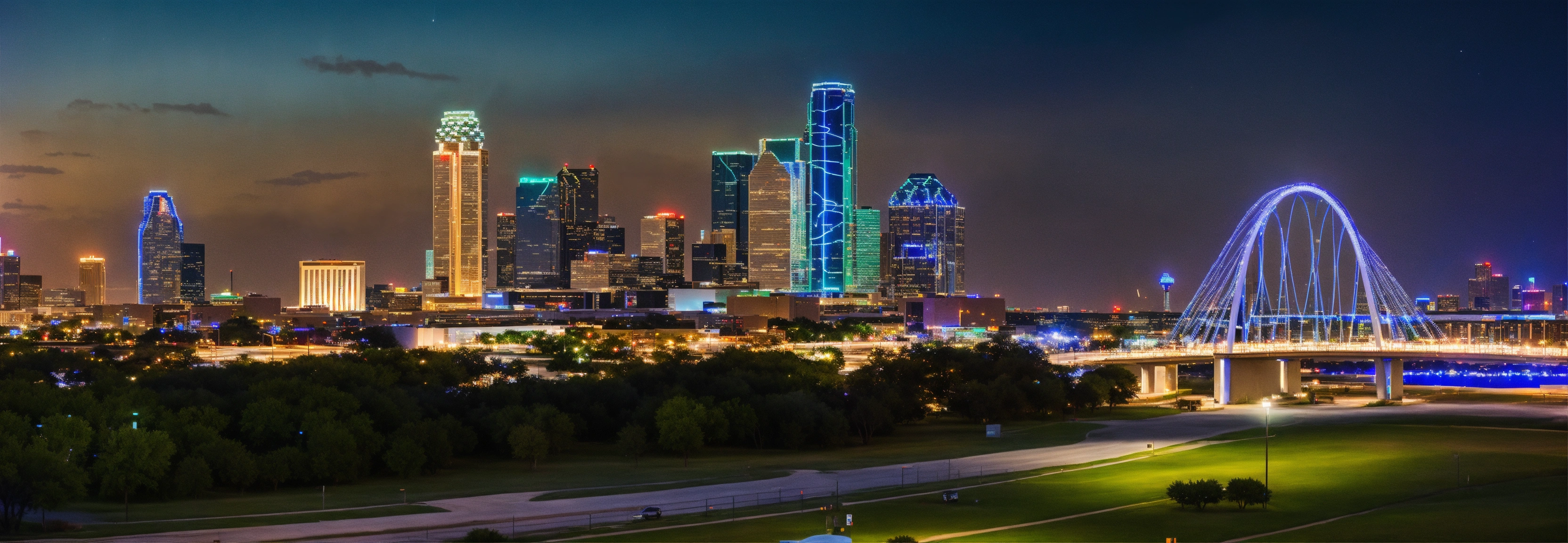 Lexica - Photorealistic Night photography of lighted downtown Dallas ...